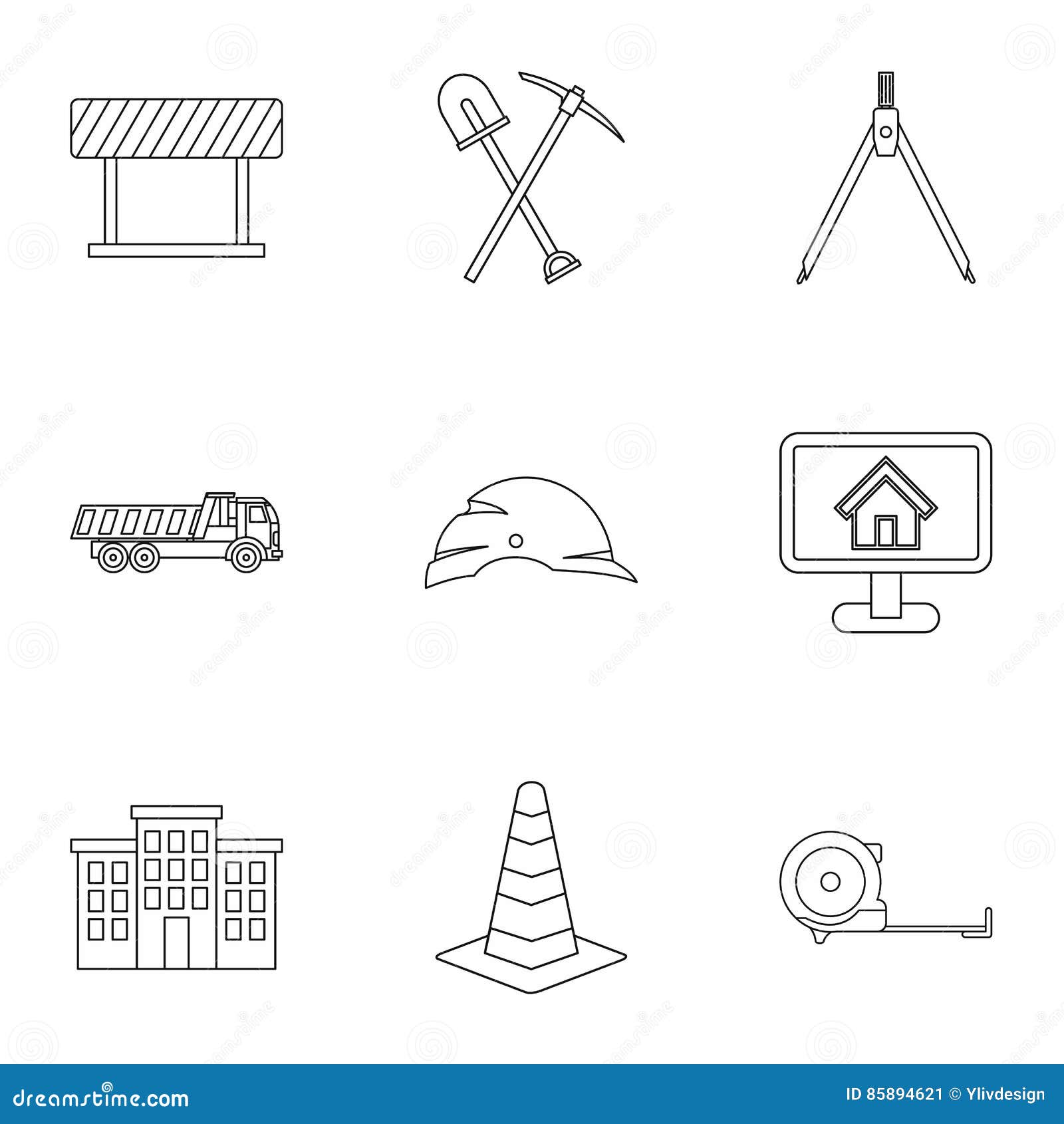 Construction Icons Set, Outline Style Stock Vector - Illustration of ...