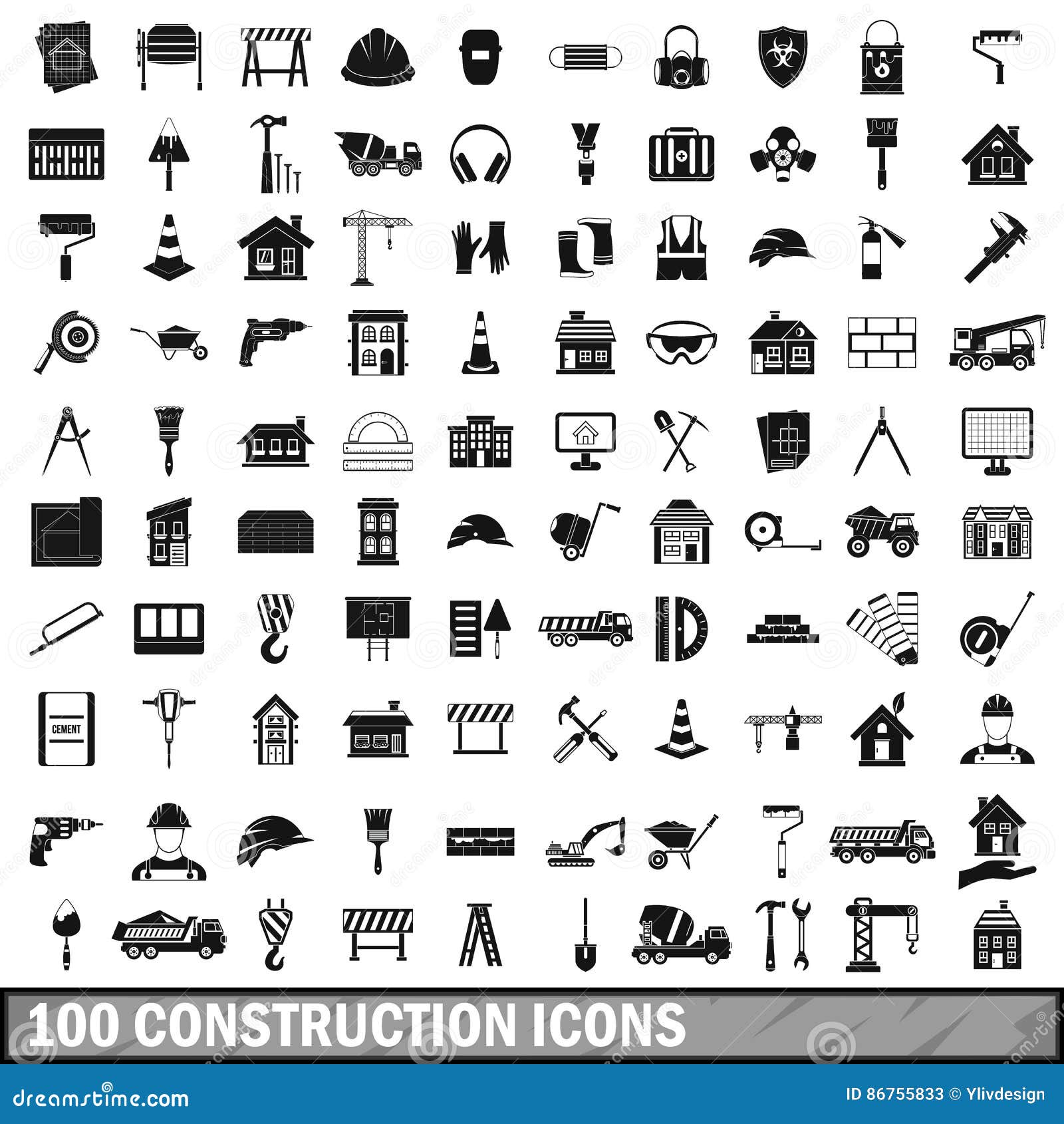 100 Construction Icons Set in Simple Style Stock Vector - Illustration ...