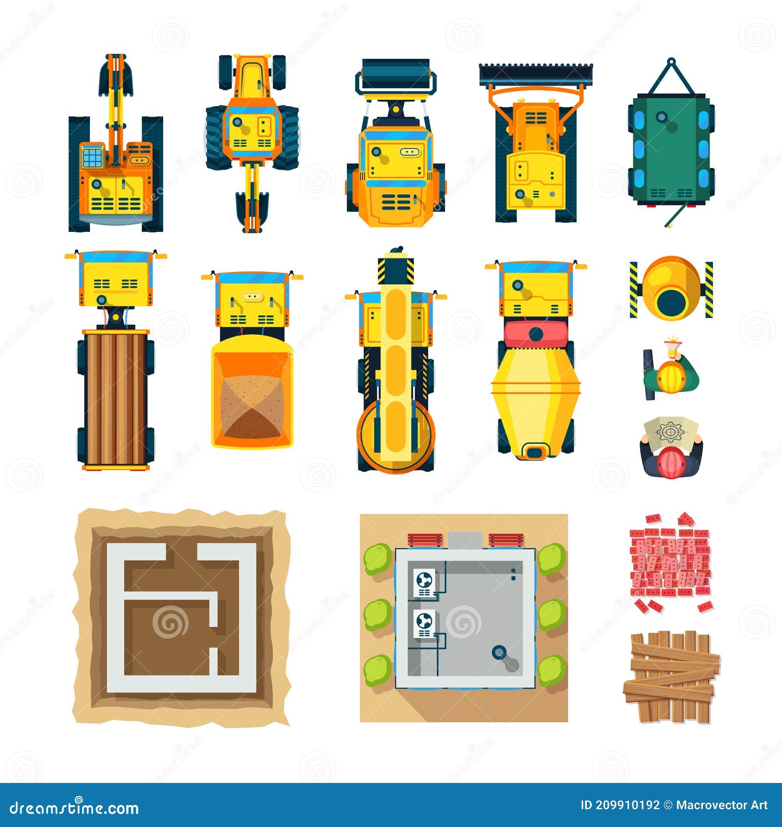 Construction Icons Set Top View Stock Vector - Illustration of ...