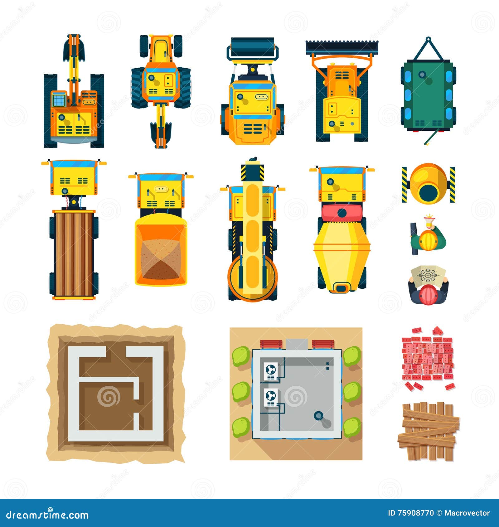 Construction Icons Set Top View Stock Vector - Illustration of emblem ...