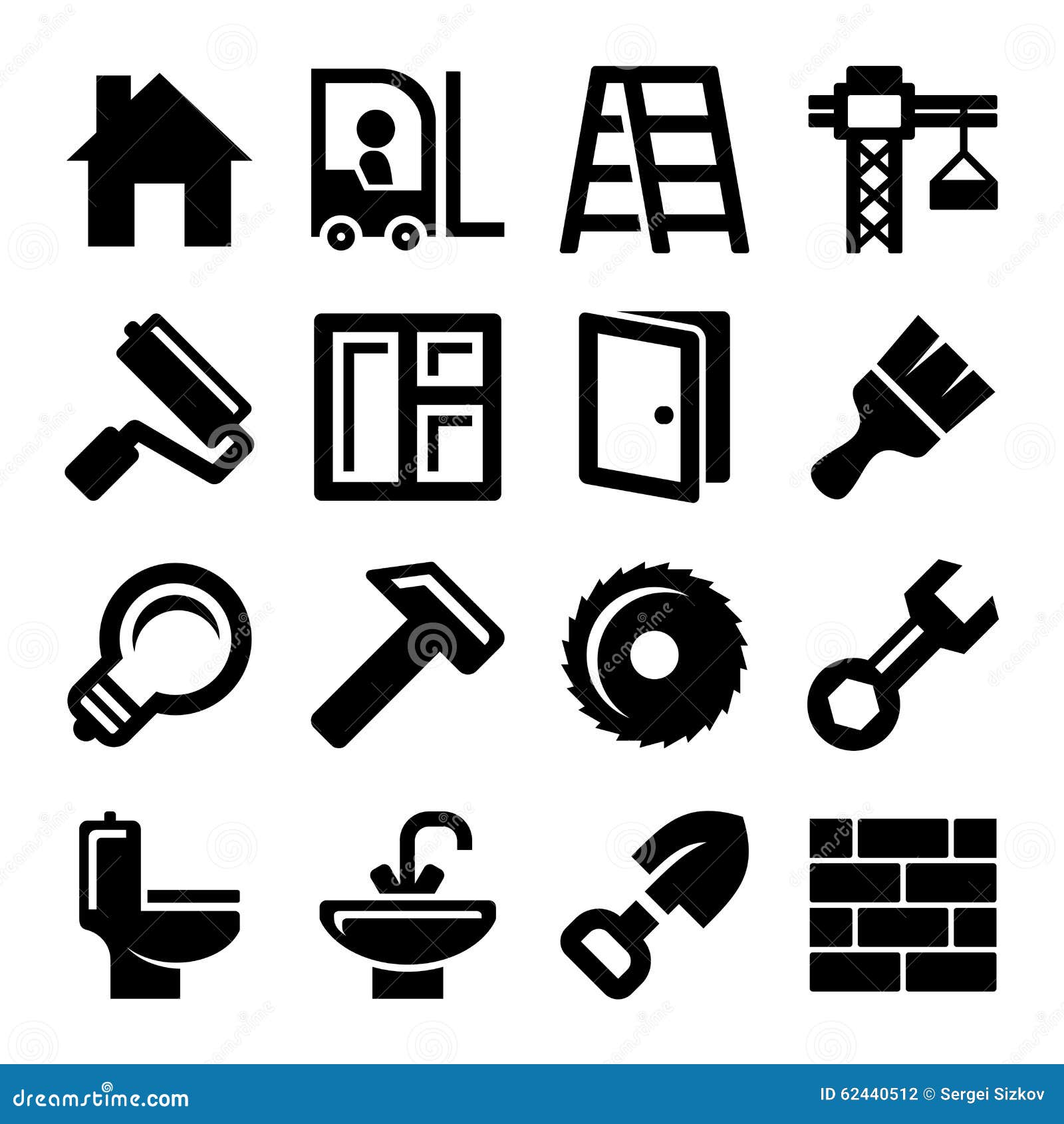 Construction Icons Set on White Background. Vector Stock Vector - Illustration of hammer ...