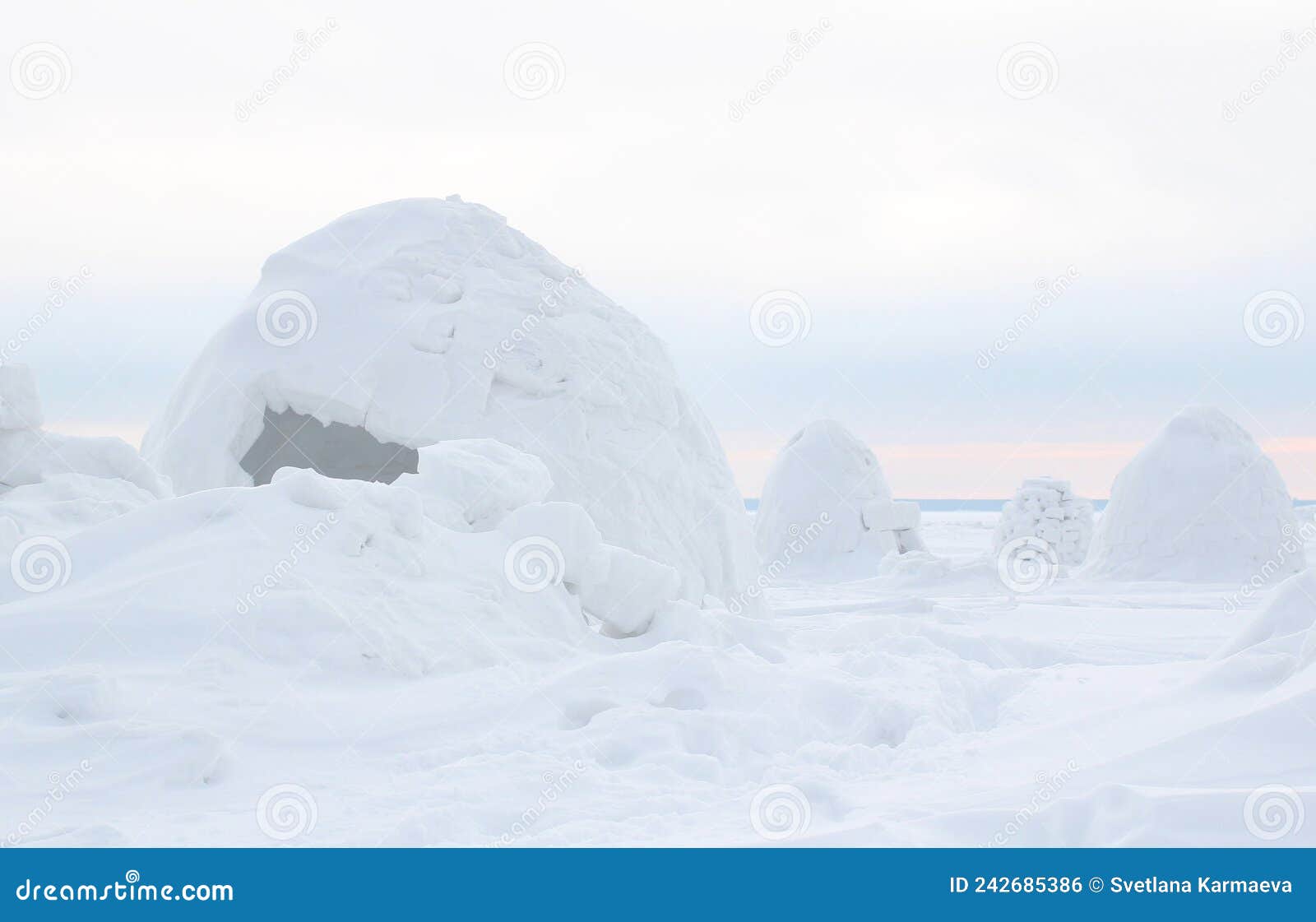 Construction of Igloo from Snow and Ice Stock Photo - Image of ...