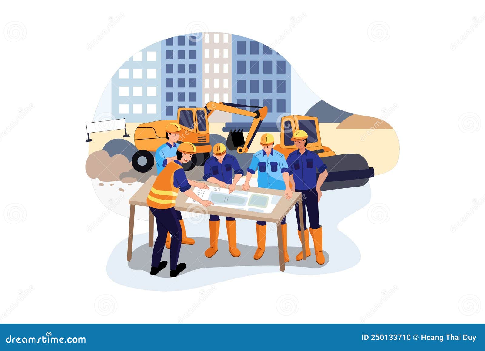 The Construction Team Working on a New Project Stock Vector ...