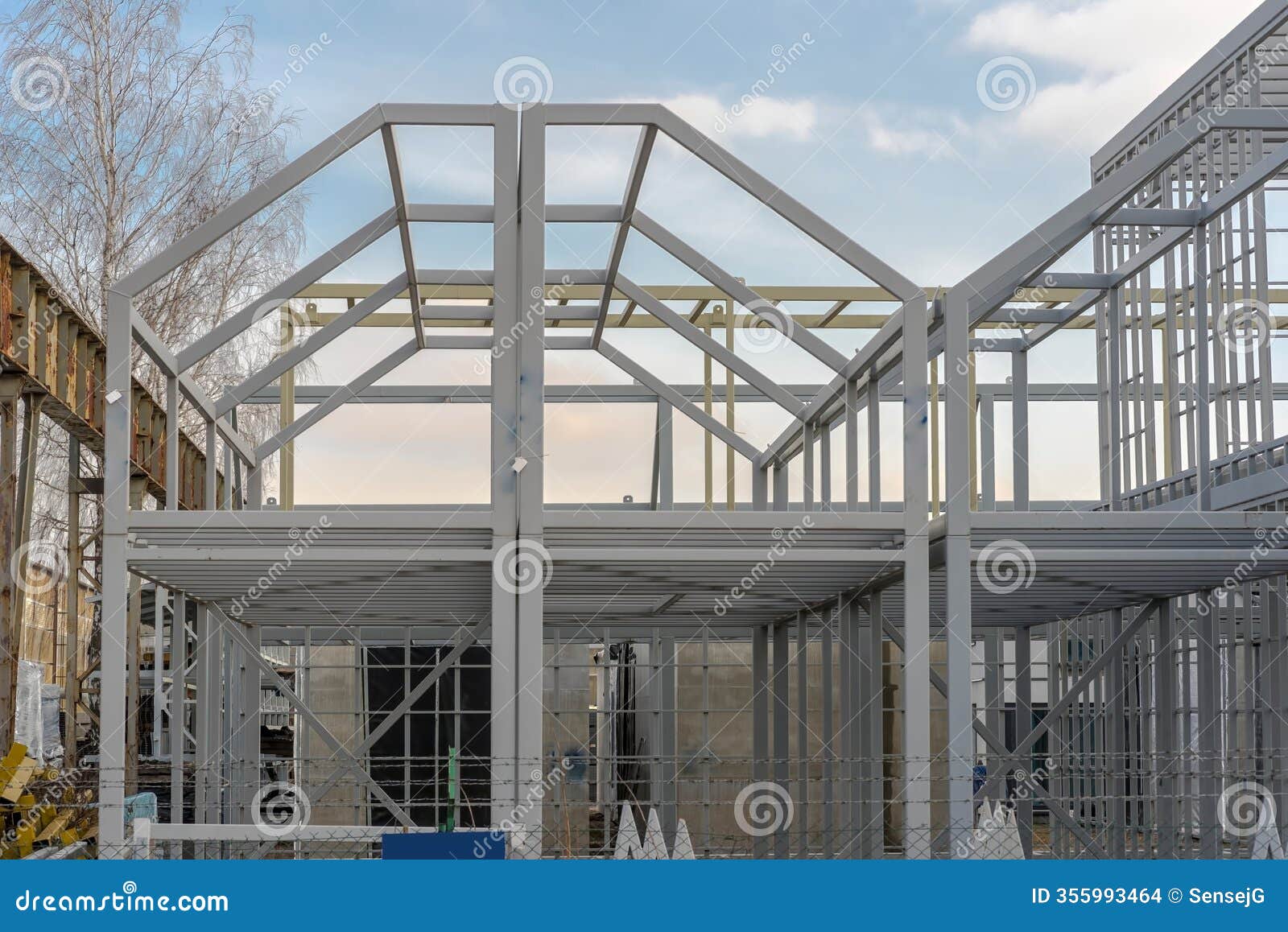 Construction of an Industrial Building - Steel Supporting Frame of the ...