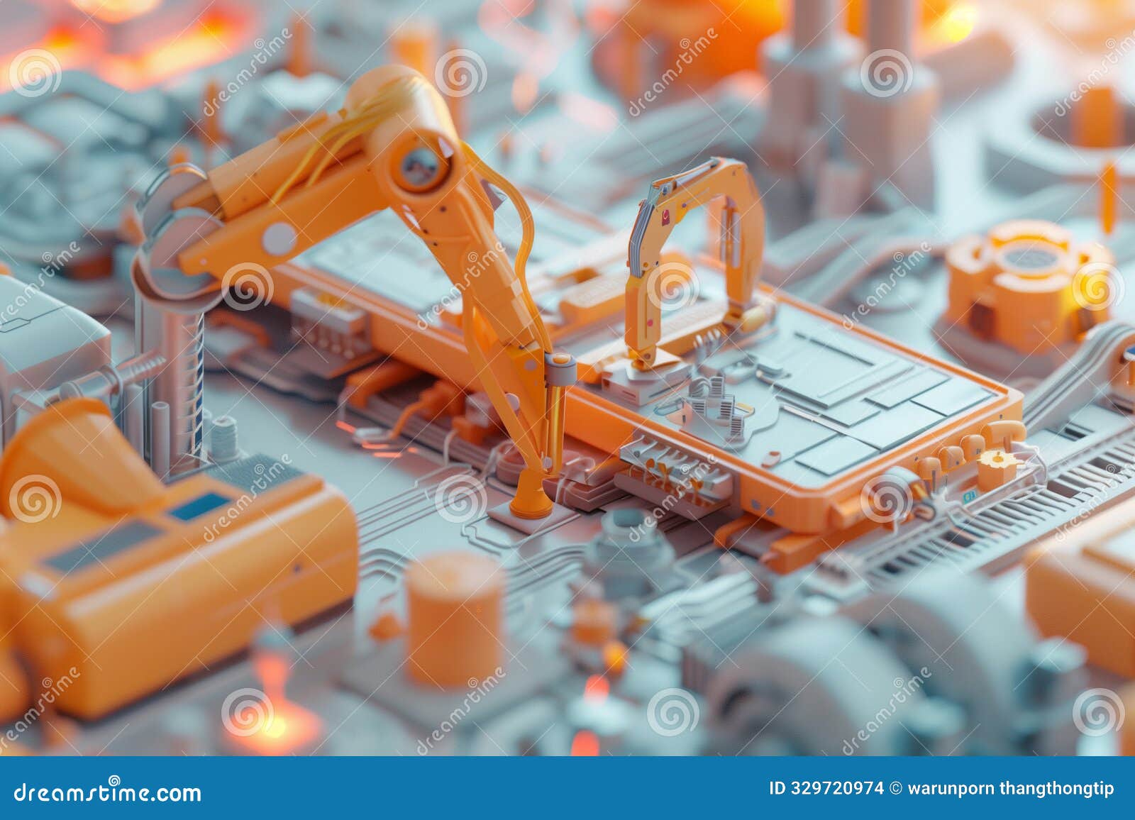 Construction Industrial Crane Builds Electronic, Components on Circuit ...
