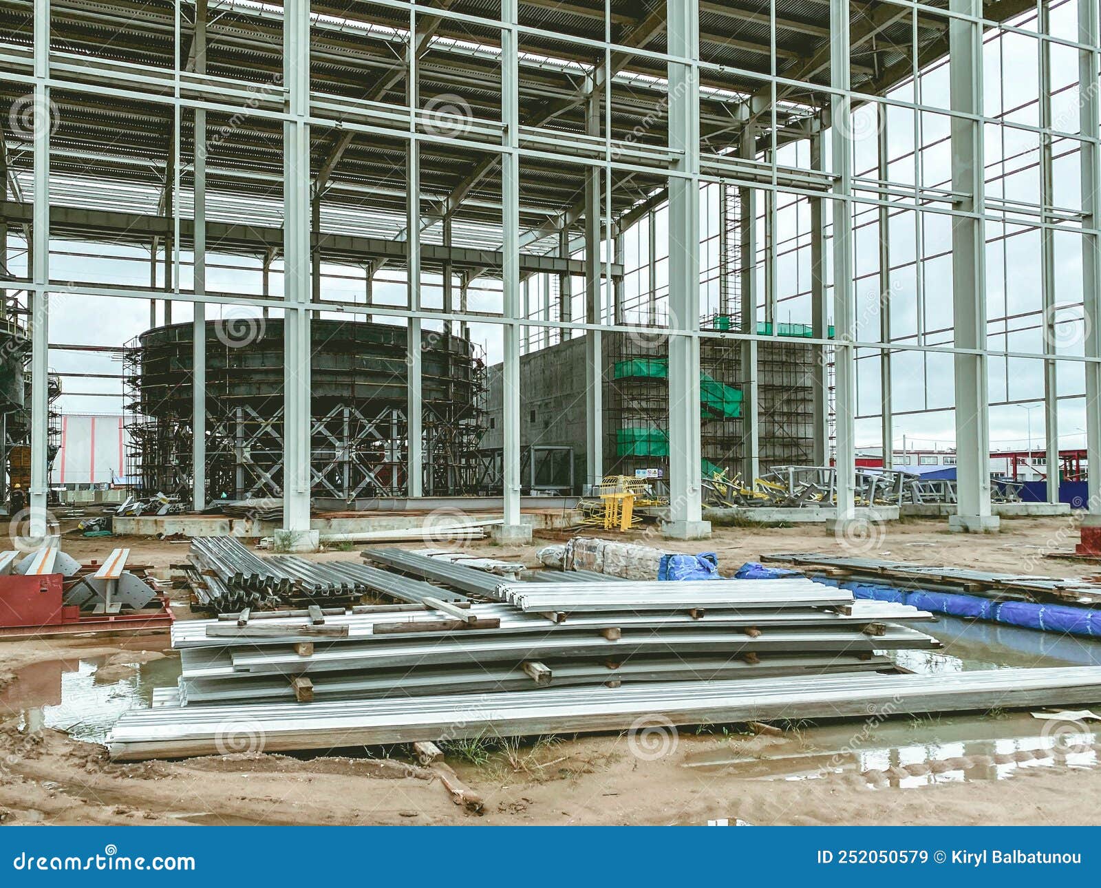 Construction of an Industrial Foundation at a Factory. Large, Metal ...