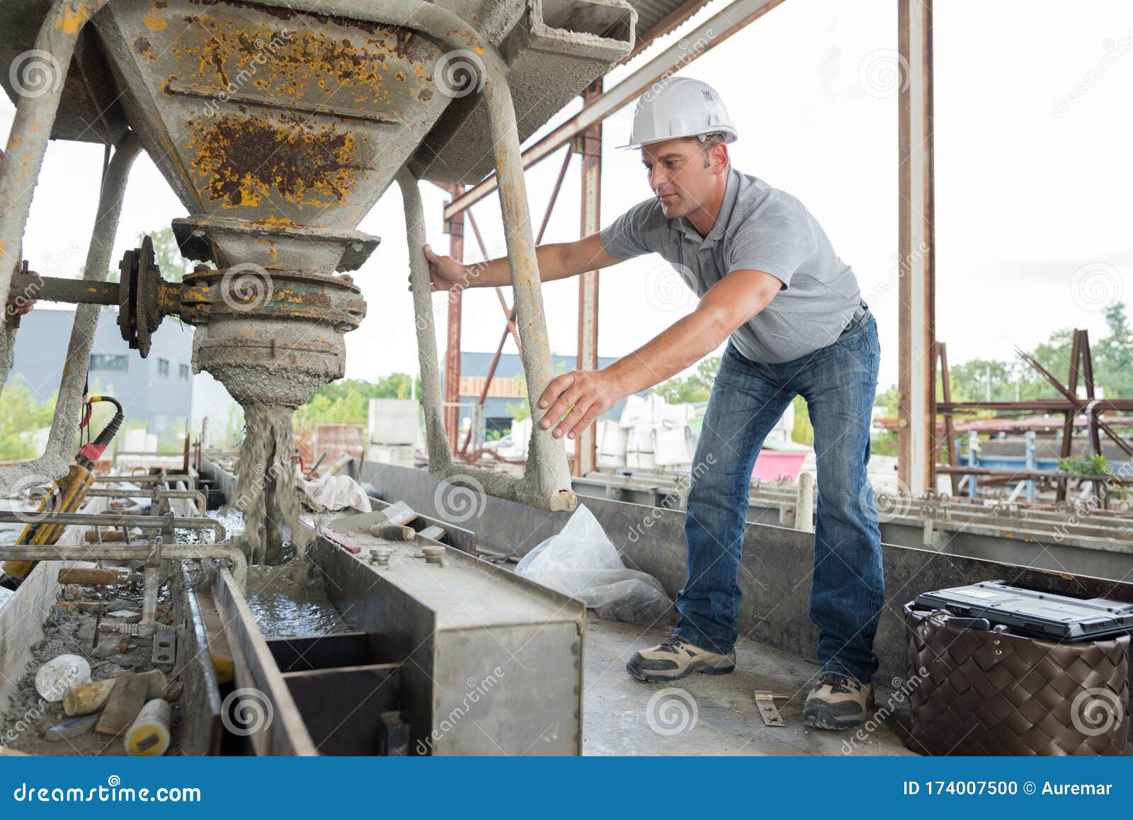 Construction Industrial Worker Operating Machine Stock Photo - Image of ...