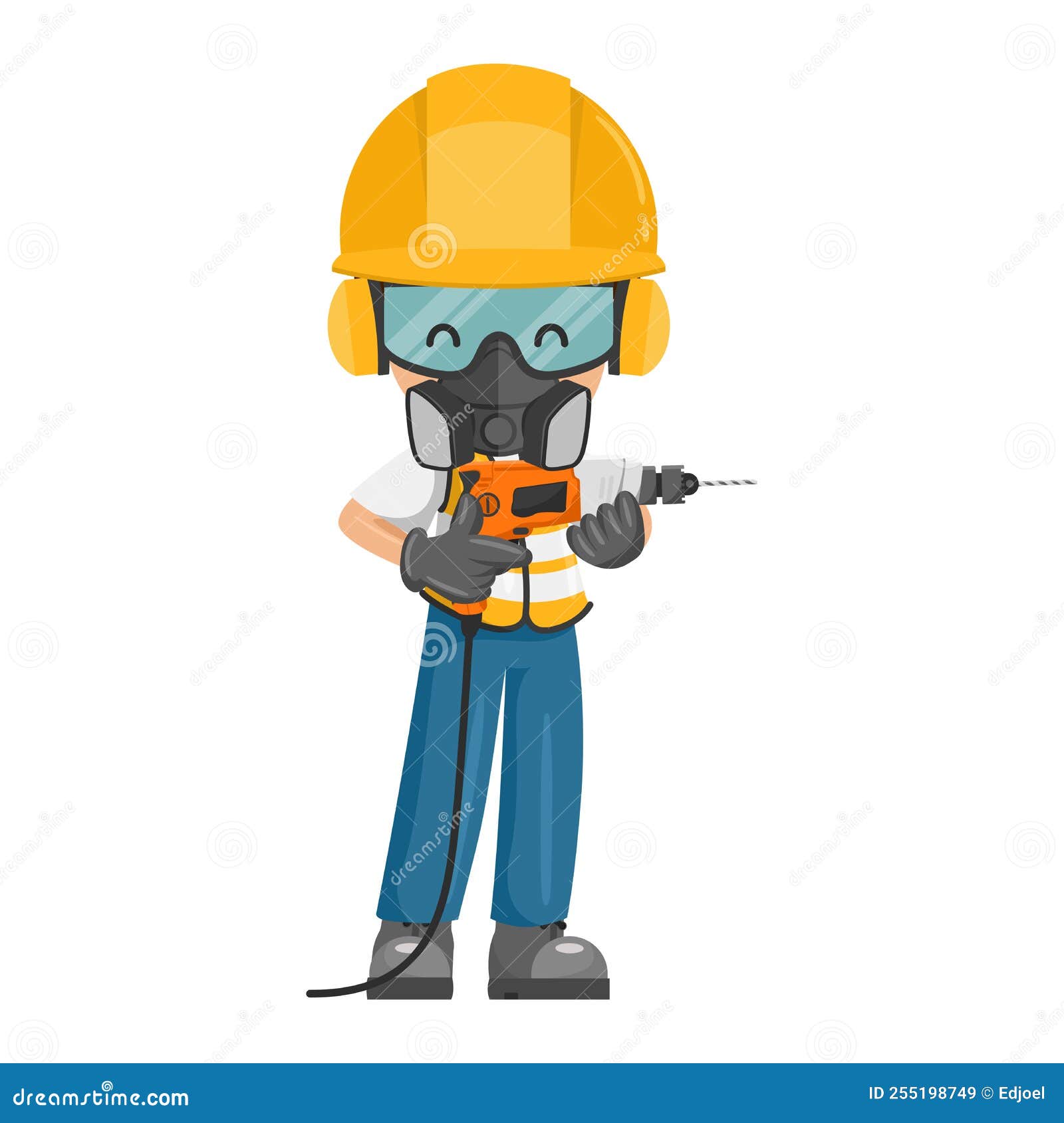 Construction Industrial Worker with Personal Protective Equipment Using ...