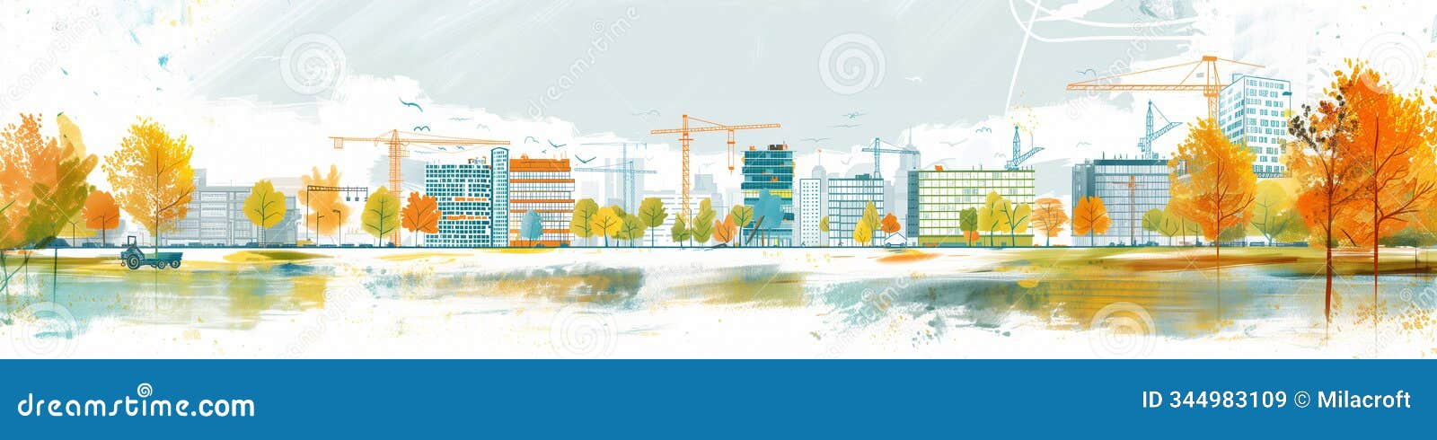 Construction Industry Banner with Modern Buildings and Copy Space Stock ...