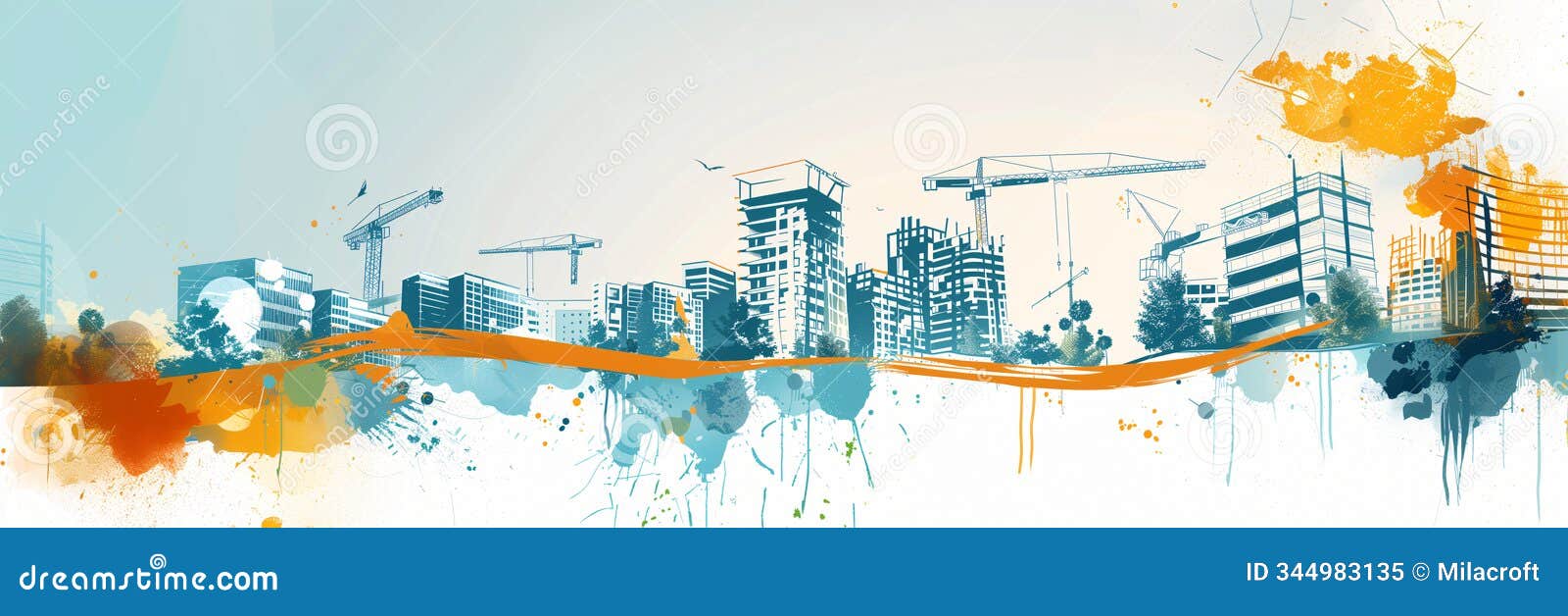 Construction Industry Banner with Modern Buildings and Copy Space Stock ...