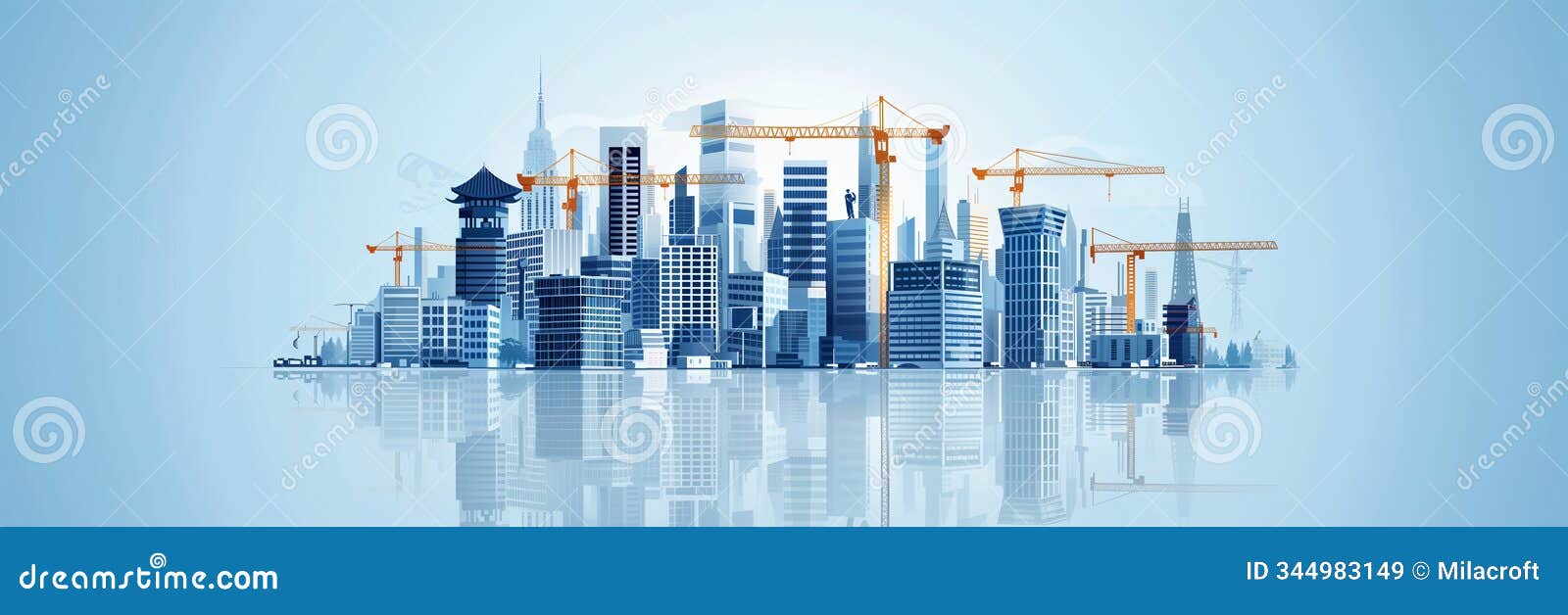 Construction Industry Banner with Modern Buildings and Copy Space Stock ...