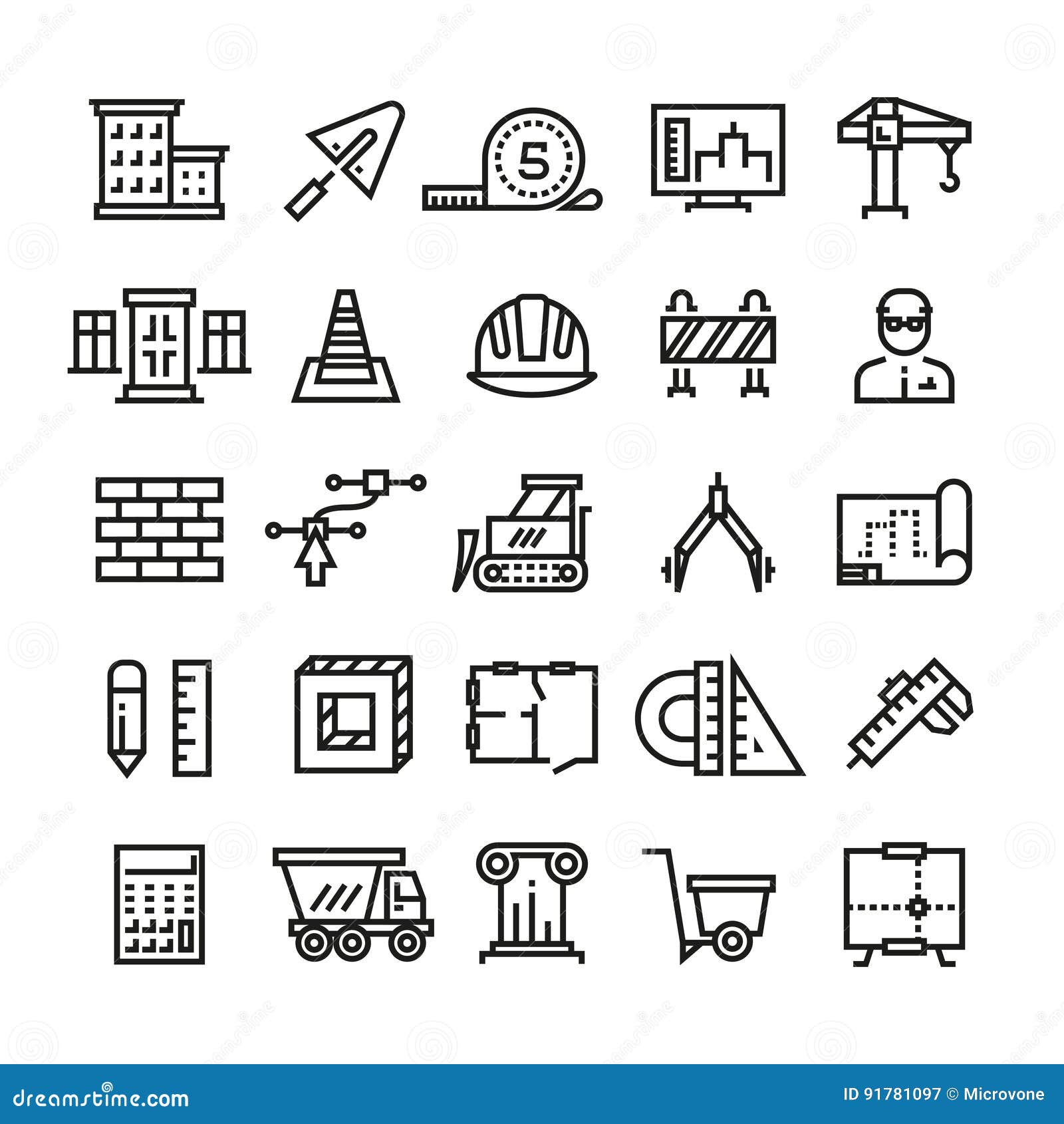 Industry Building Vector Line Icons Set. Construction, Manufacturing ...