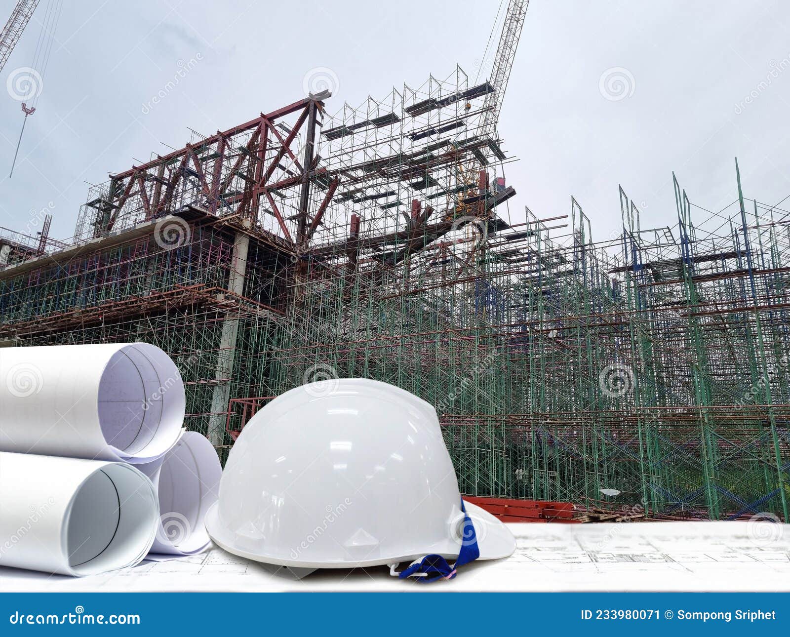 Construction Industry Caps Building Construction Drawings Stock Image ...