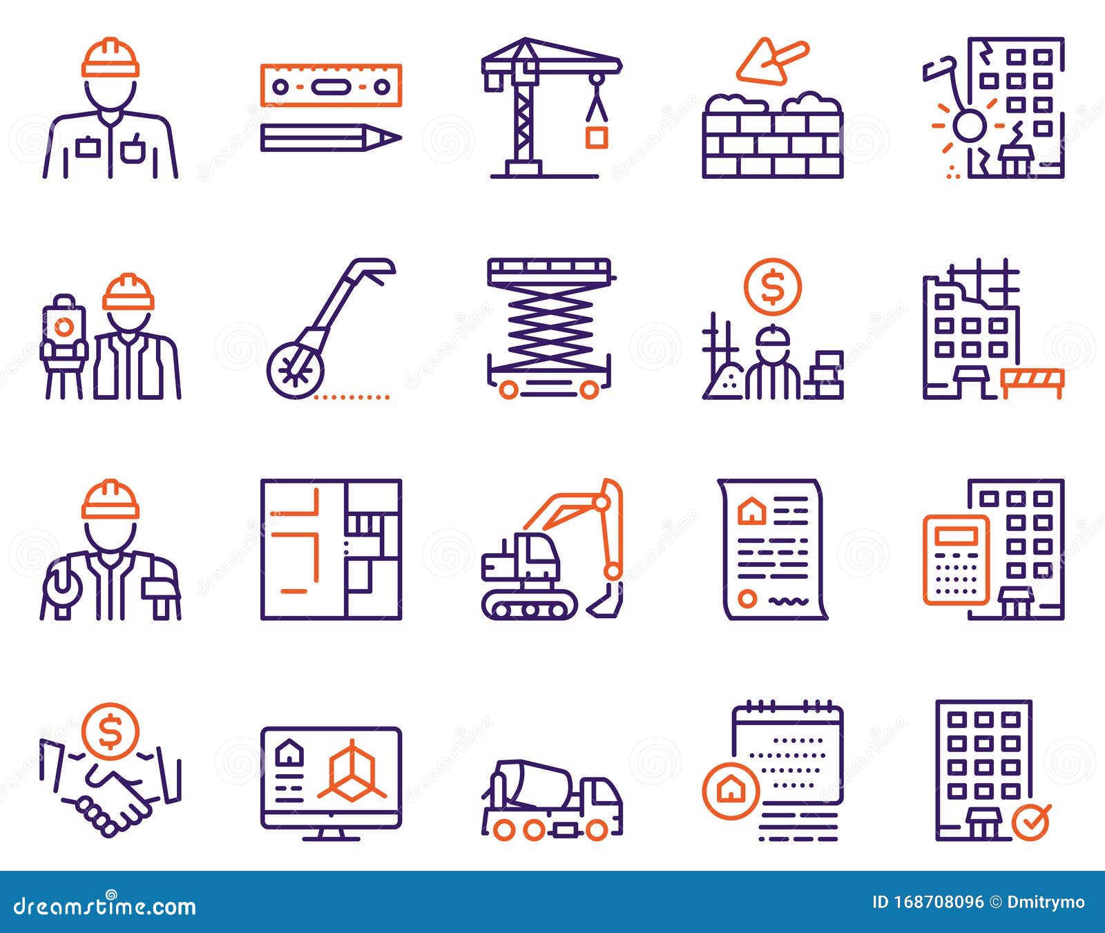 Construction Industry Color Linear Vector Icons Set Stock Vector ...
