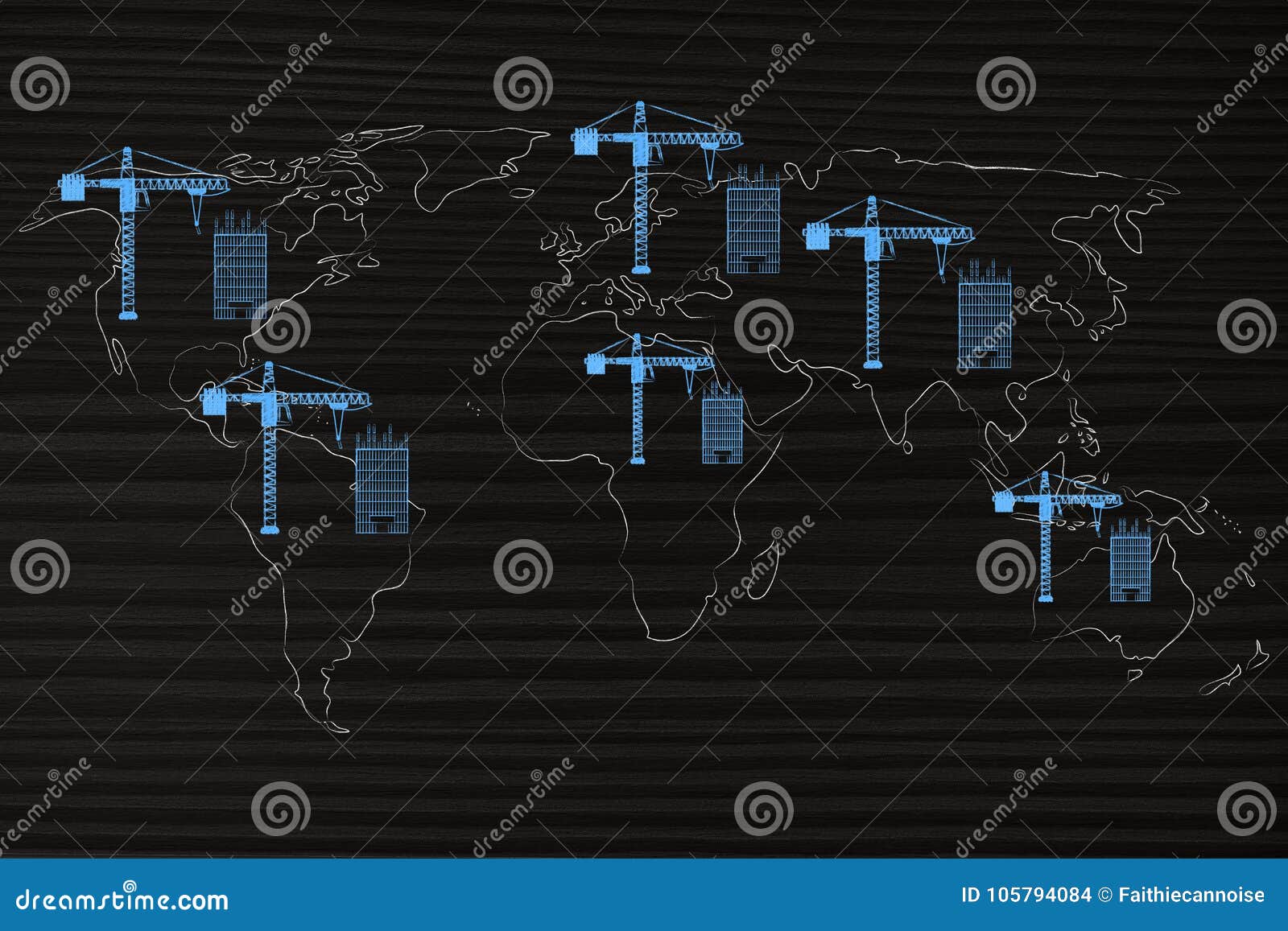World Map with Cranes and Building Projects Everywhere Stock Photo ...