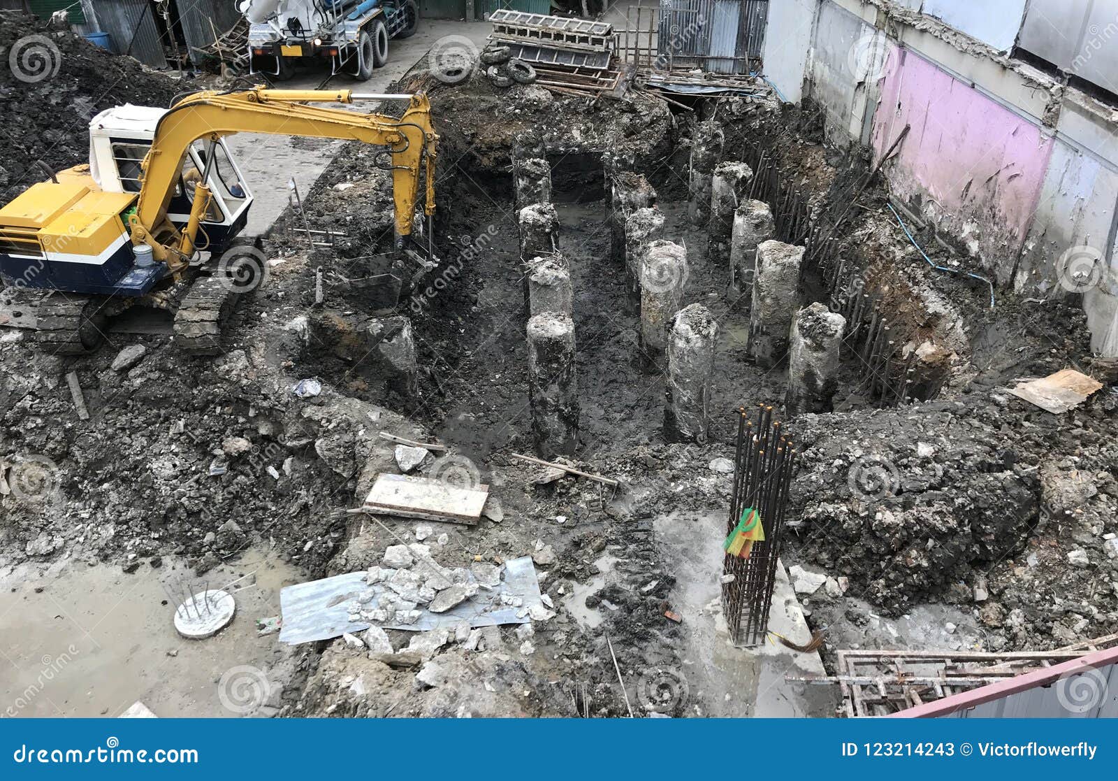 Concrete Driven Piles For The Construction Of Houses. Reinforced ...