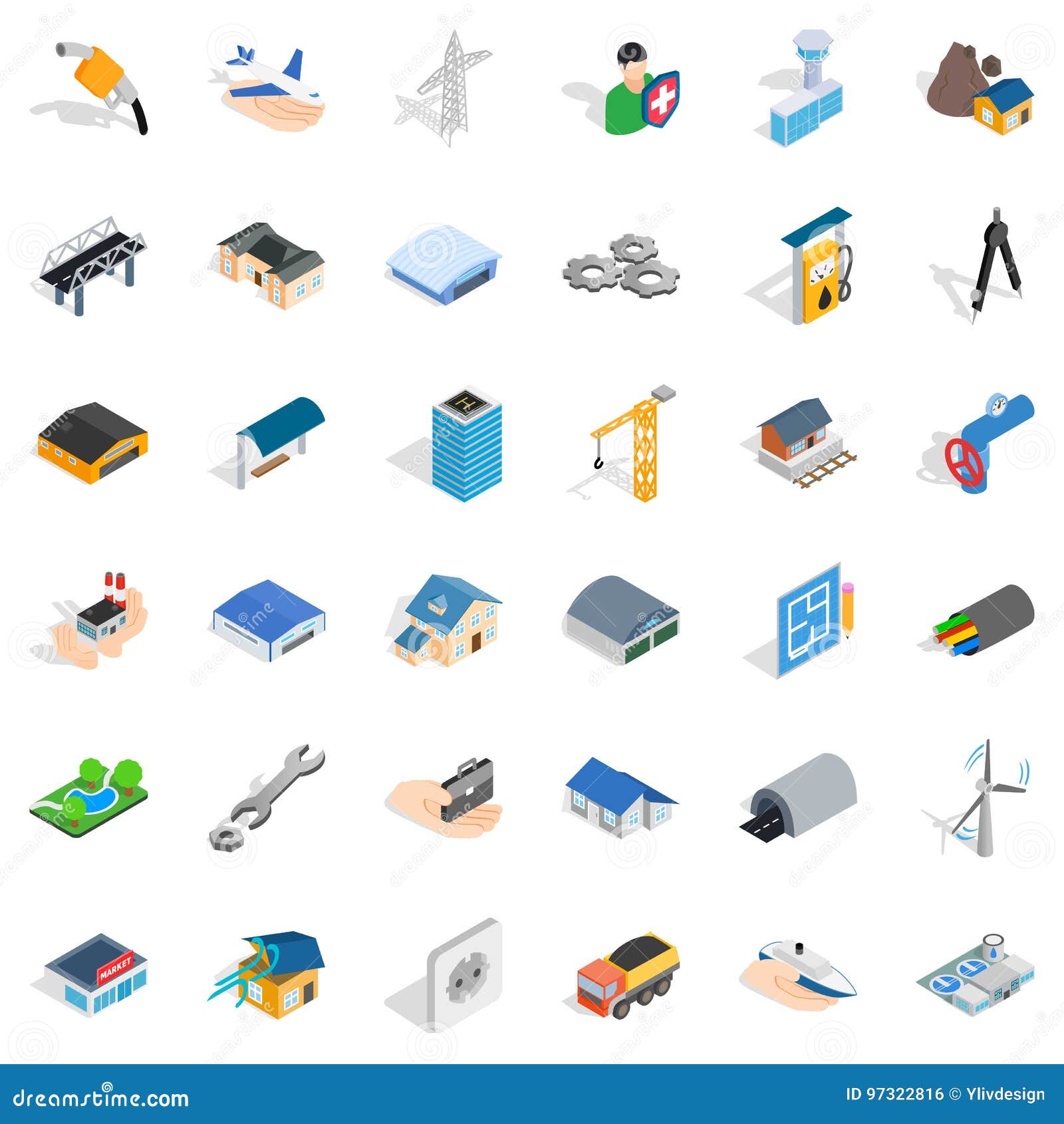 Construction Industry Icons Set, Isometric Style Stock Vector ...