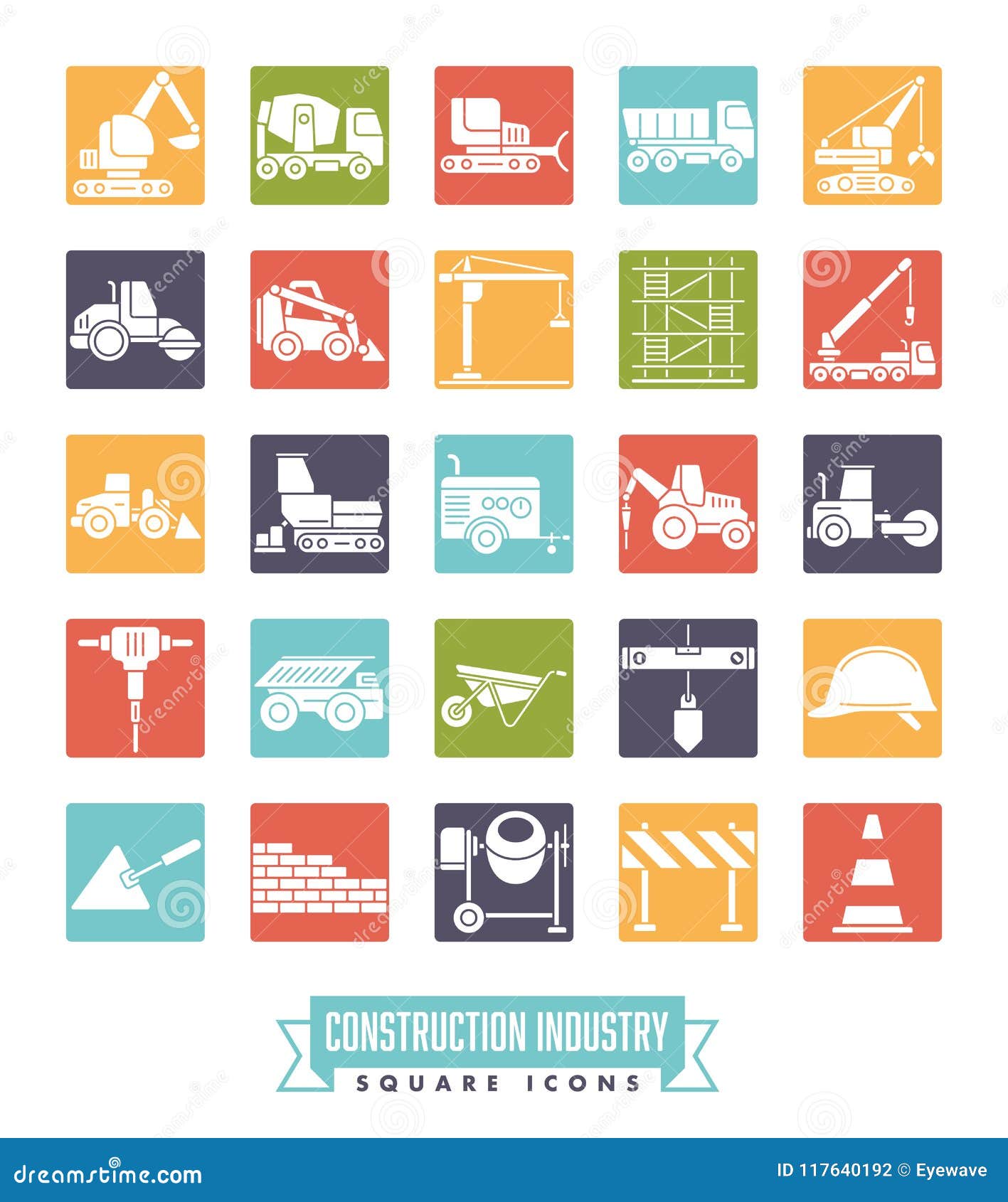 Construction Industry Square Color Icon Set Stock Vector - Illustration ...
