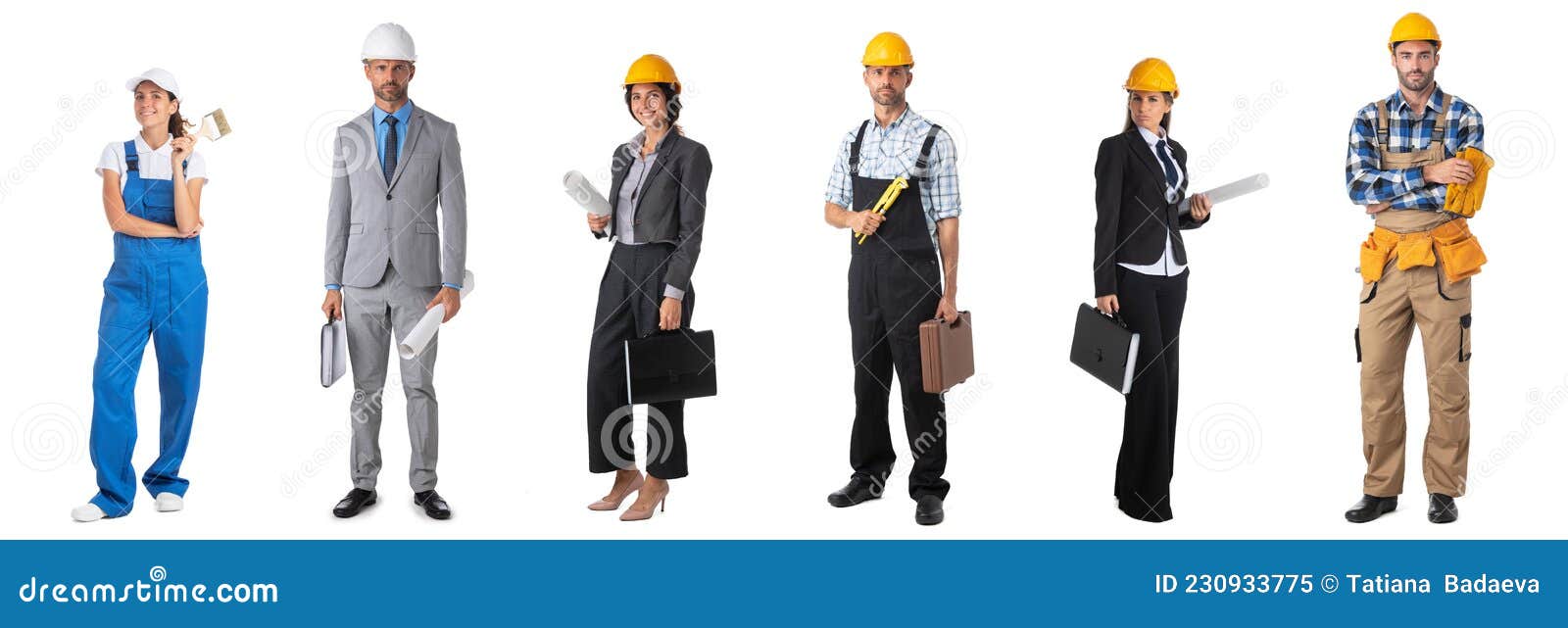Construction Industry Workers on White Stock Image - Image of isolated ...