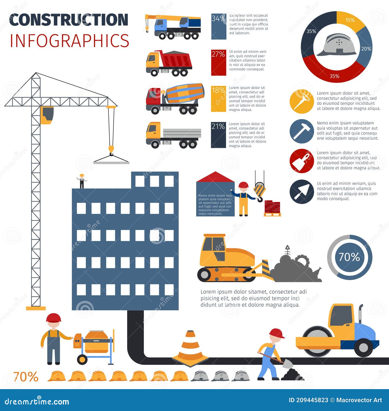 Construction Infographics Set Stock Vector - Illustration of elevator ...