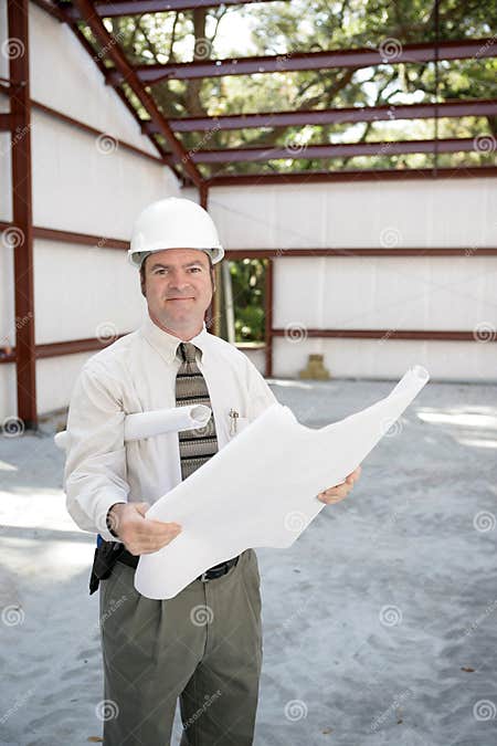 Construction Inspector with Blueprints Stock Image - Image of architect ...