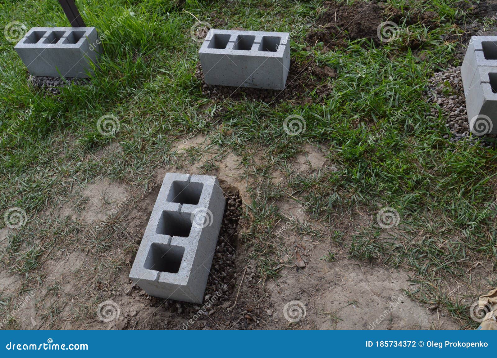 Construction and Installation of a Base of Cinder Blocks Stock Photo ...