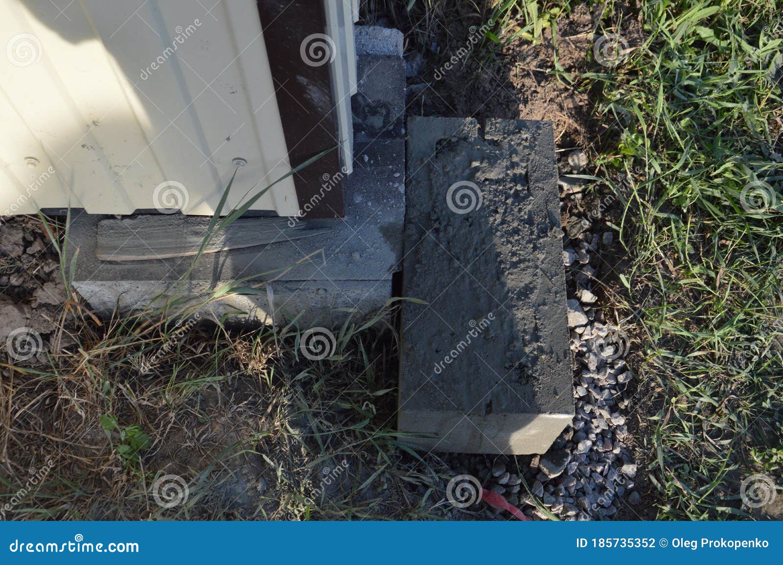 Construction and Installation of a Base of Cinder Blocks Stock Photo ...