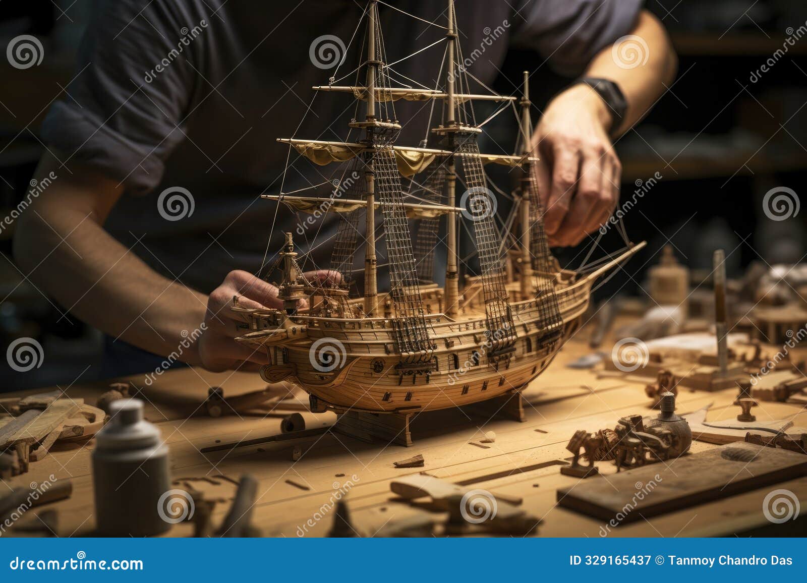 The Construction of an Intricate Model Ship, Detailed Model of an ...