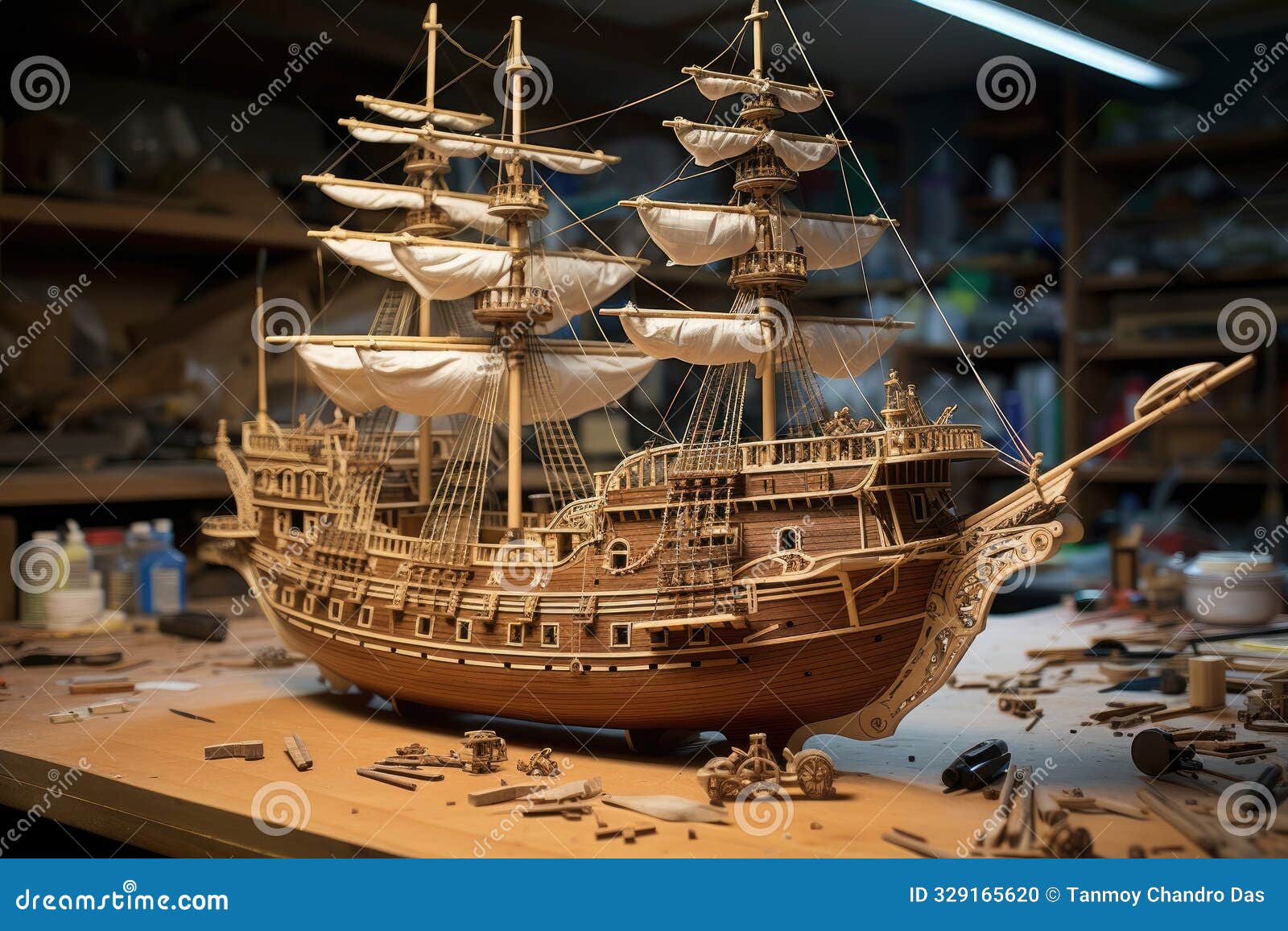 The Construction of an Intricate Model Ship, Detailed Model of an ...