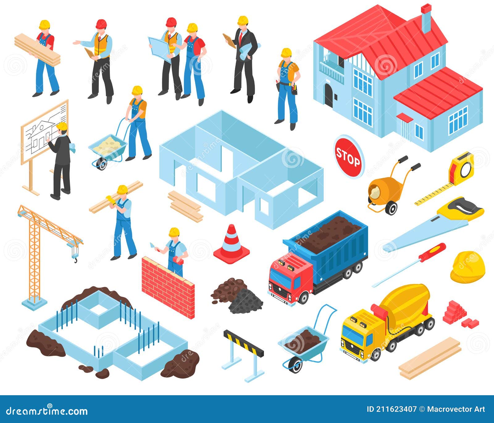 Construction Isometric Elements Set Stock Vector - Illustration of construction, isometric ...