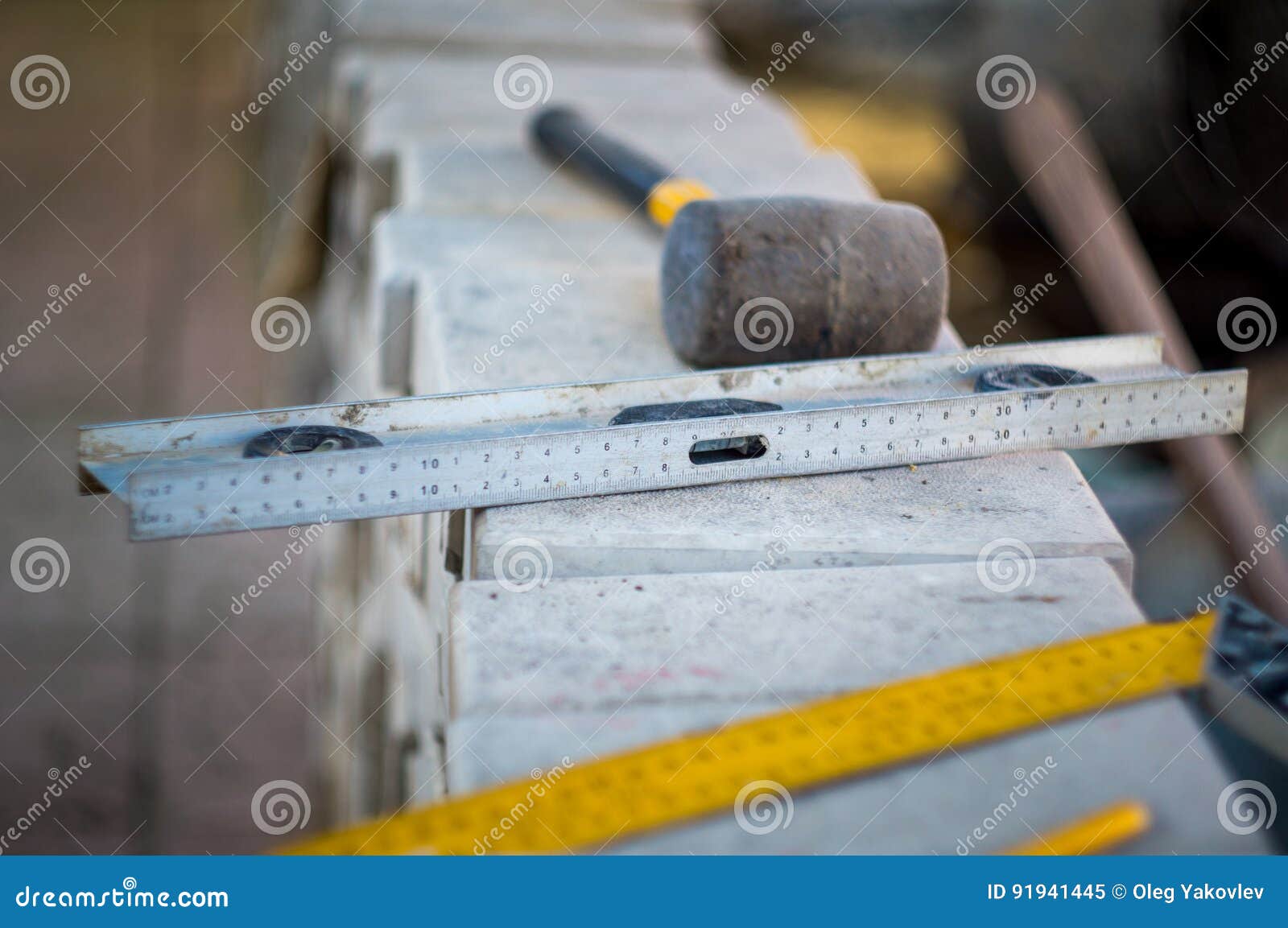 Construction Kit of Hammer and Level Stock Image - Image of path ...