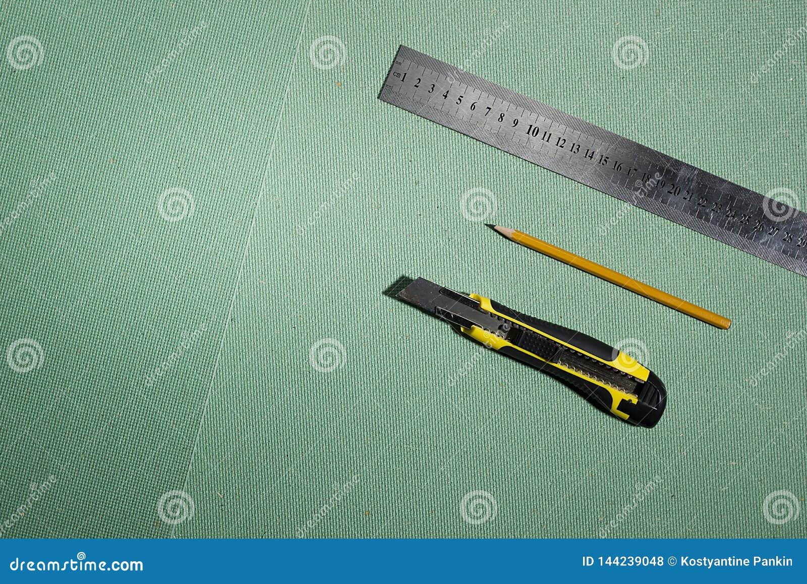 Construction Knife, Ruler and Pencil Stock Photo - Image of cutter ...