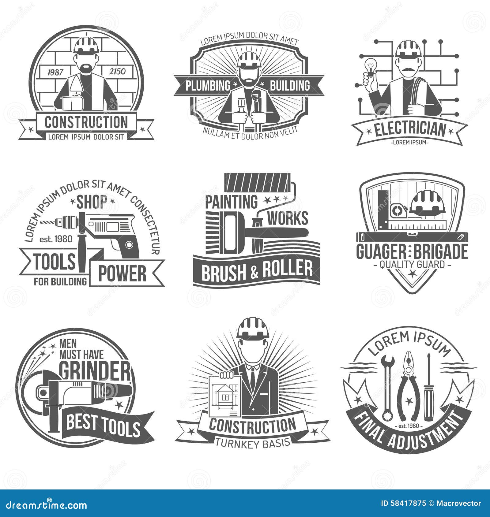 Construction Label Set stock vector. Illustration of equipment - 58417875