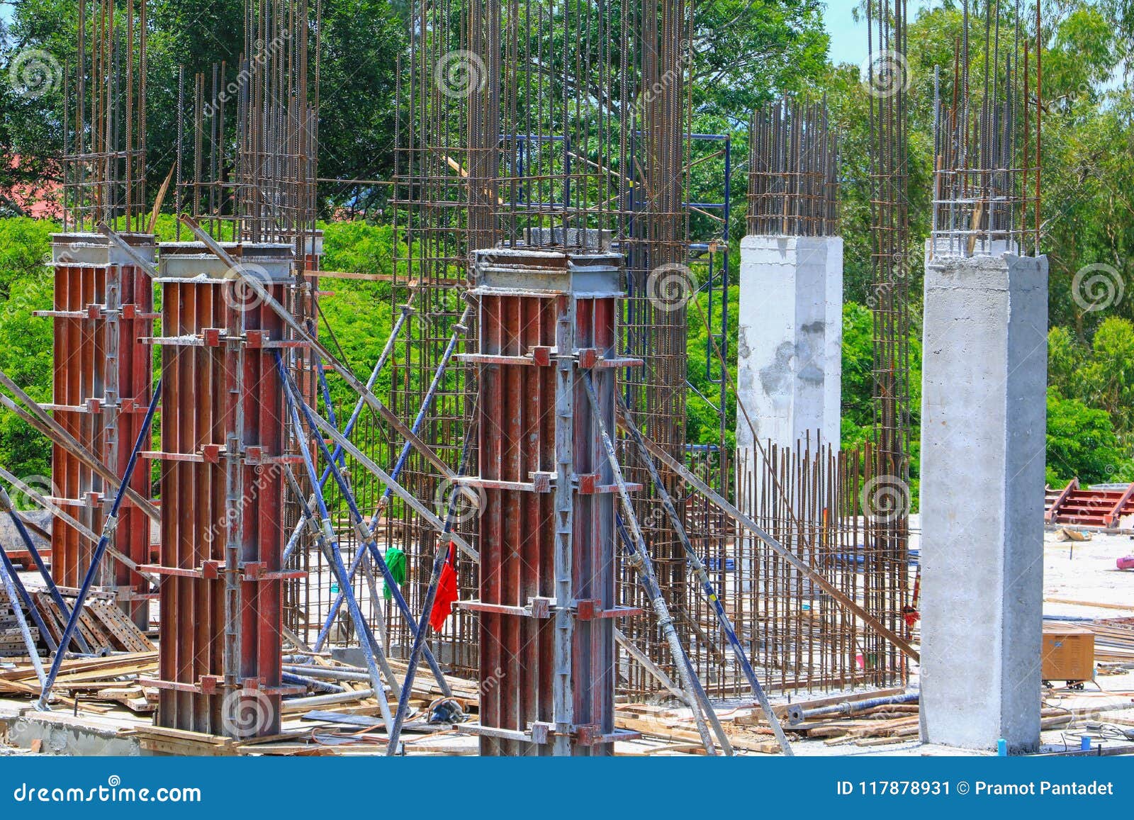 Construction Laborer Team Working on High Ground Building Commercial in ...