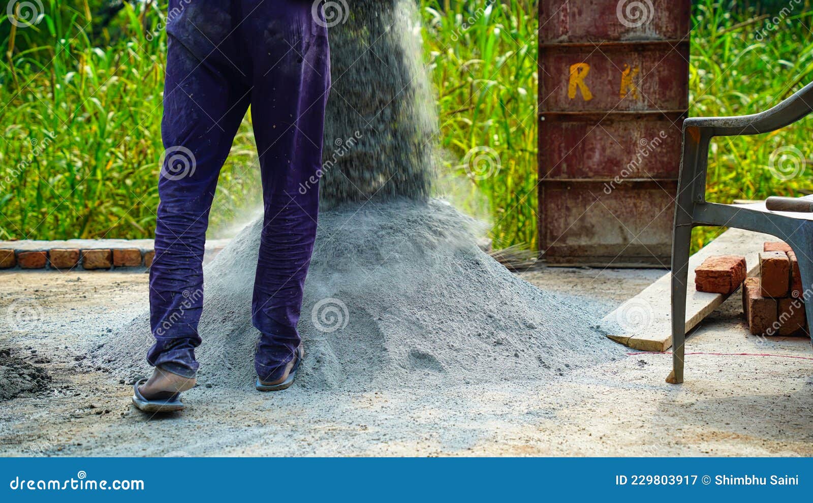 Construction Labour Preparing Cement. Labour Separated Sand and Sand ...
