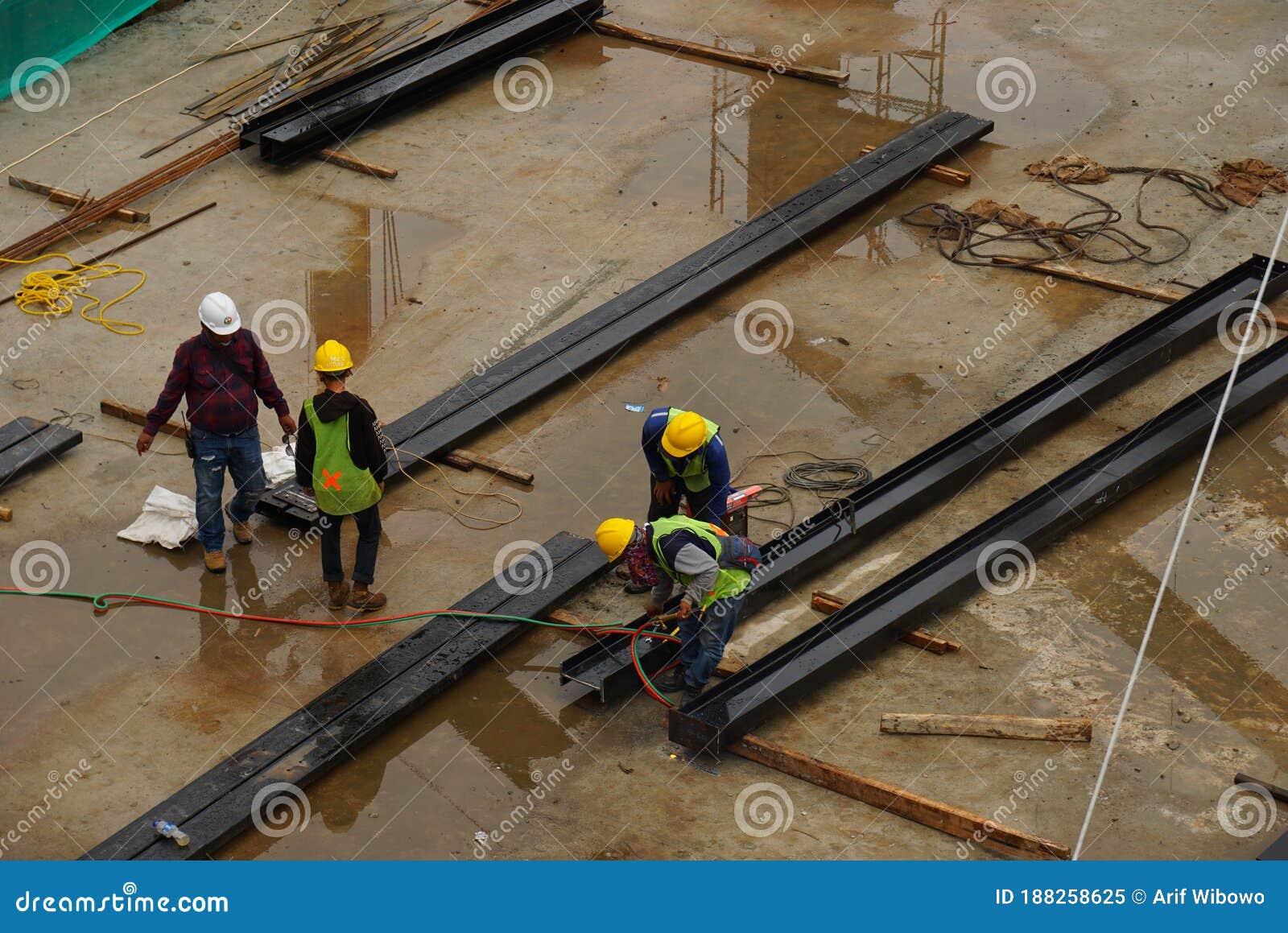 The Construction Labour Worked on the Steel Structure in Building ...