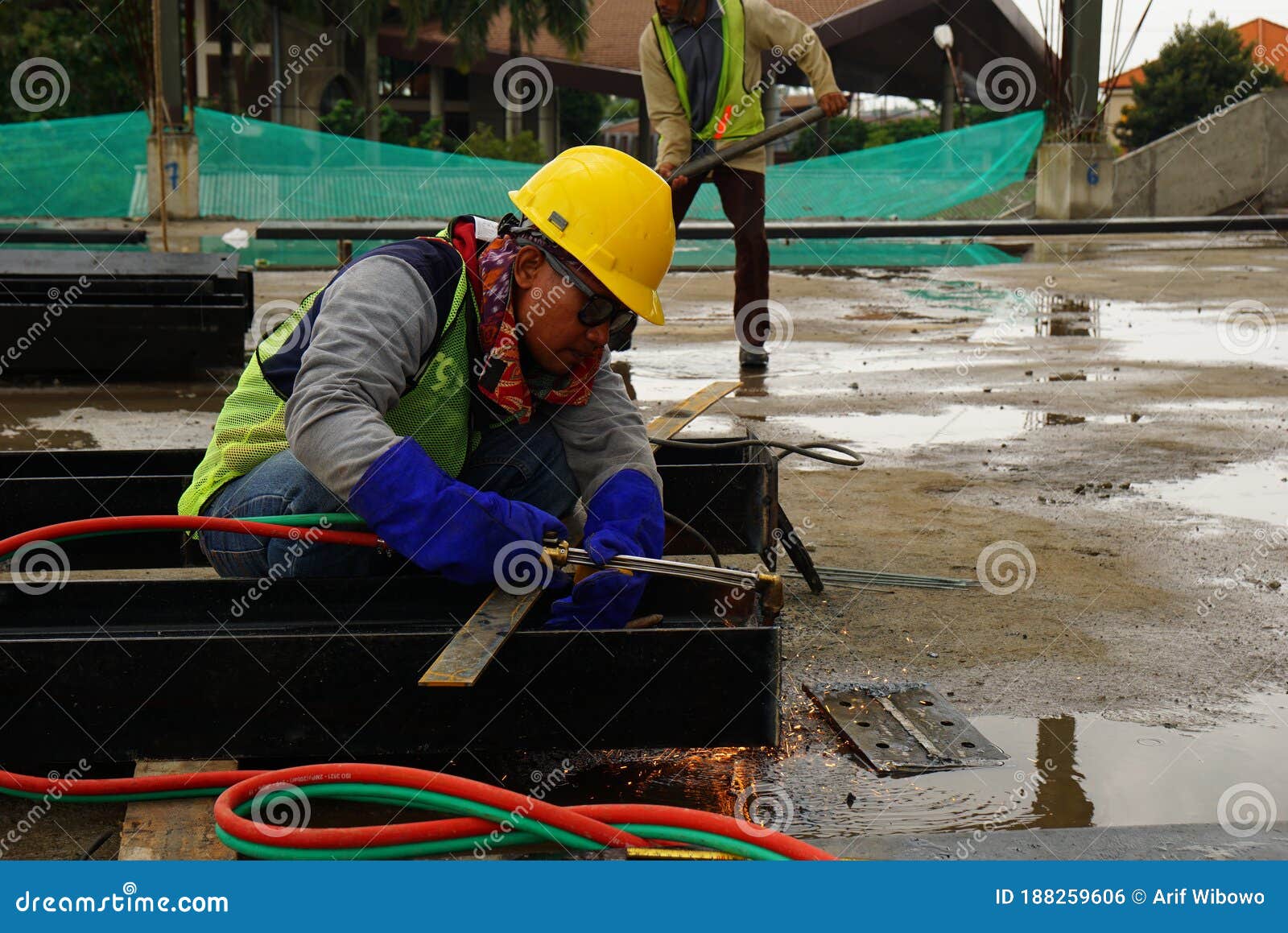 The Construction Labour Worked on Welding the Steel Structure in ...