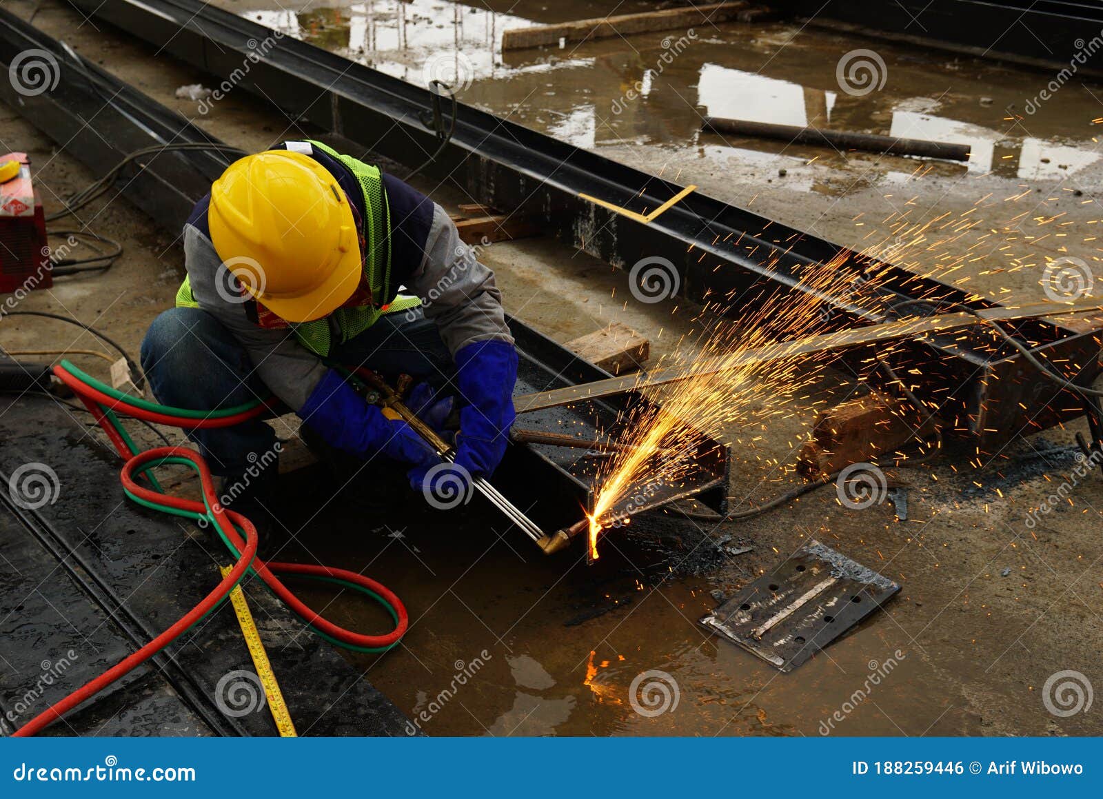 The Construction Labour Worked on Welding the Steel Structure in ...
