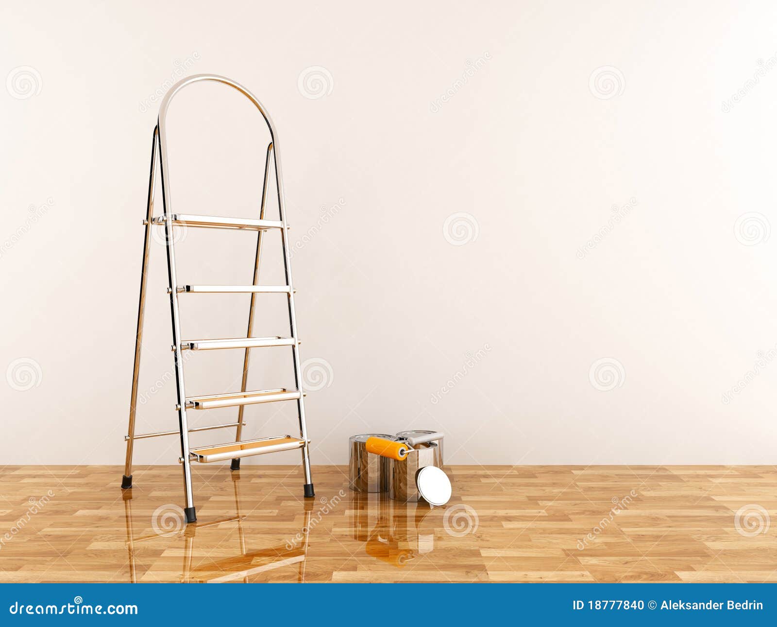 Construction Ladder in Empty Room. Stepladder 3D Stock Illustration ...