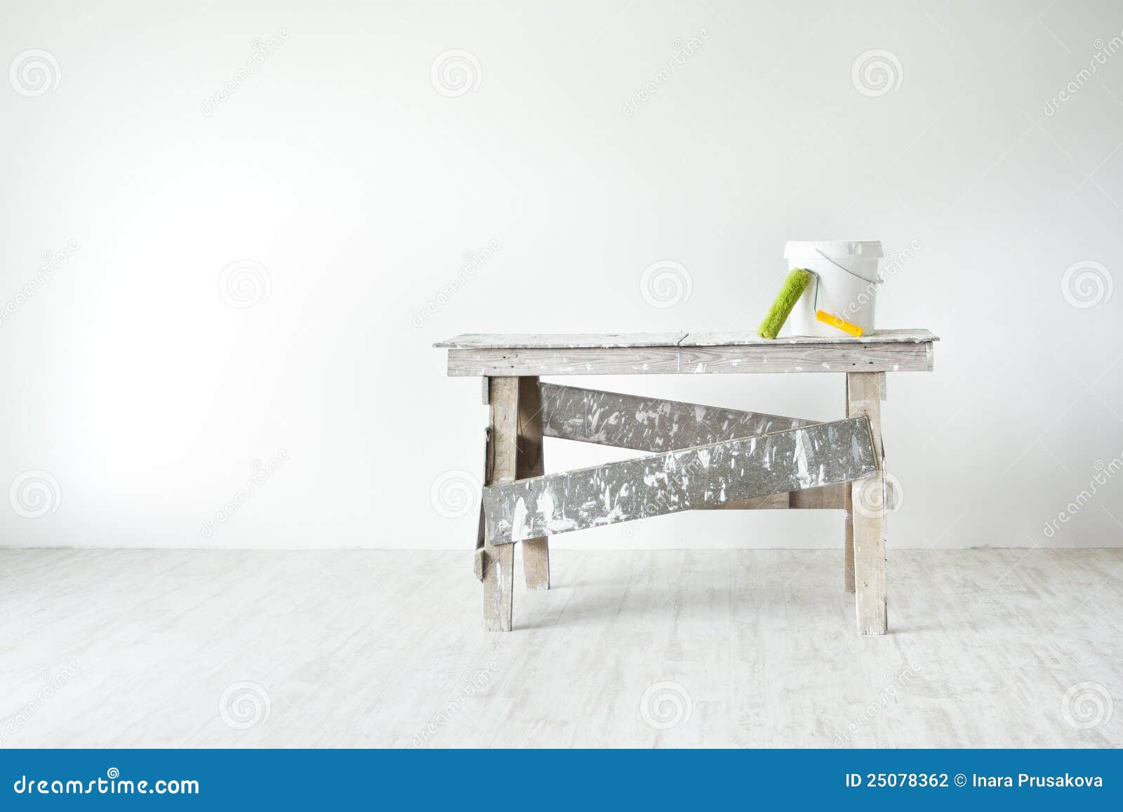 Construction Ladder, Paint Roller and Bucket Stock Photo - Image of ...