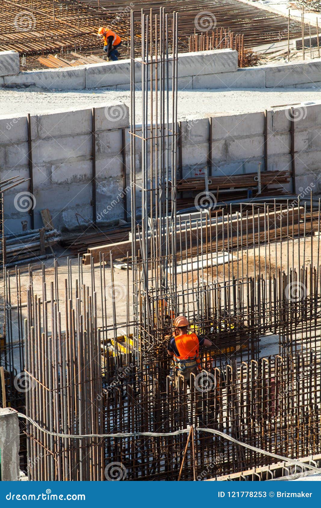 Construction Of A Large Multi-storey Commercial Building. Builders Work ...