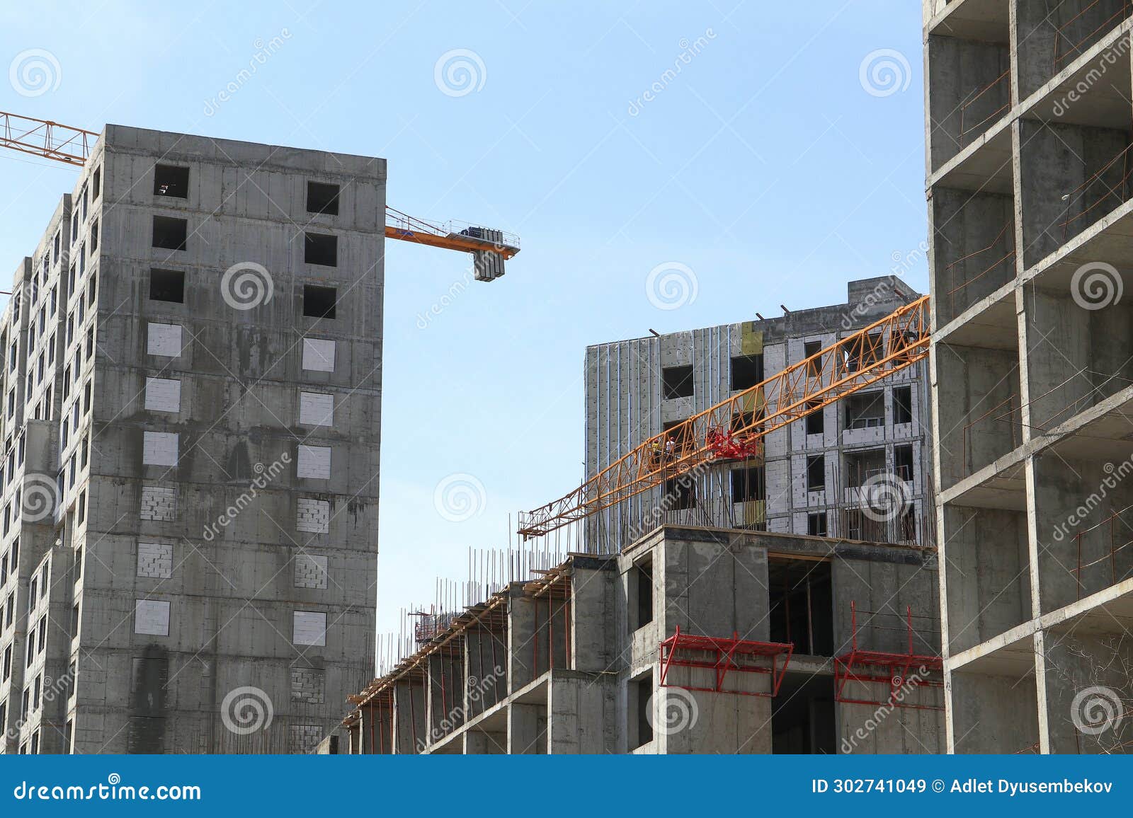 Construction of Large Residential Complex. Construction Cranes and High ...