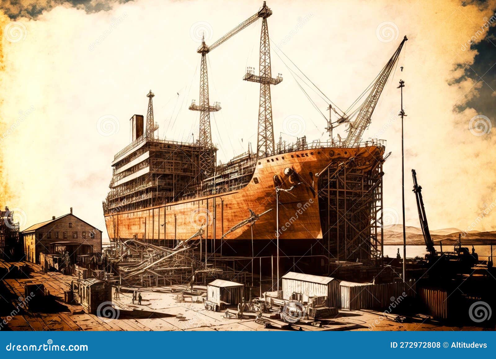 Construction of Large Steamship Vessel at Shipyard Production of Ships ...