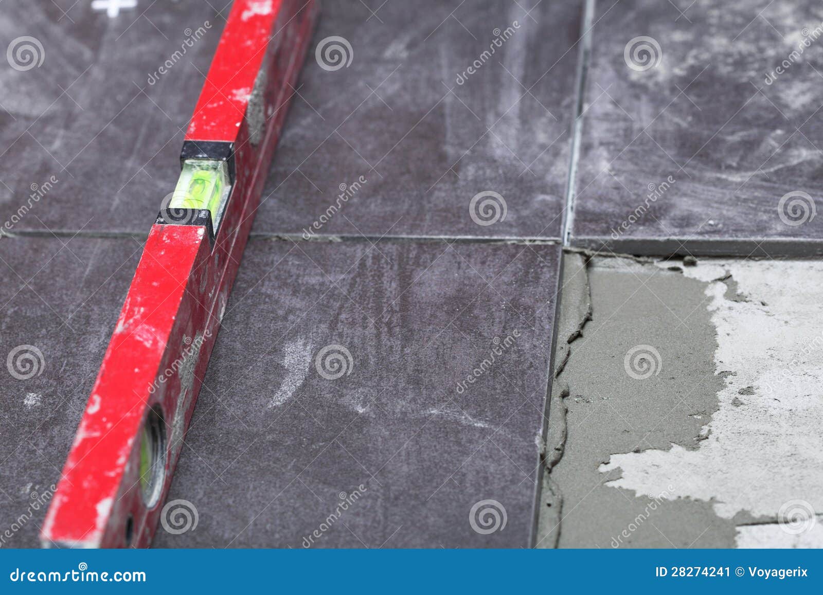 Construction Level Tiling at Home Tile Floor Adhesive Stock Image ...