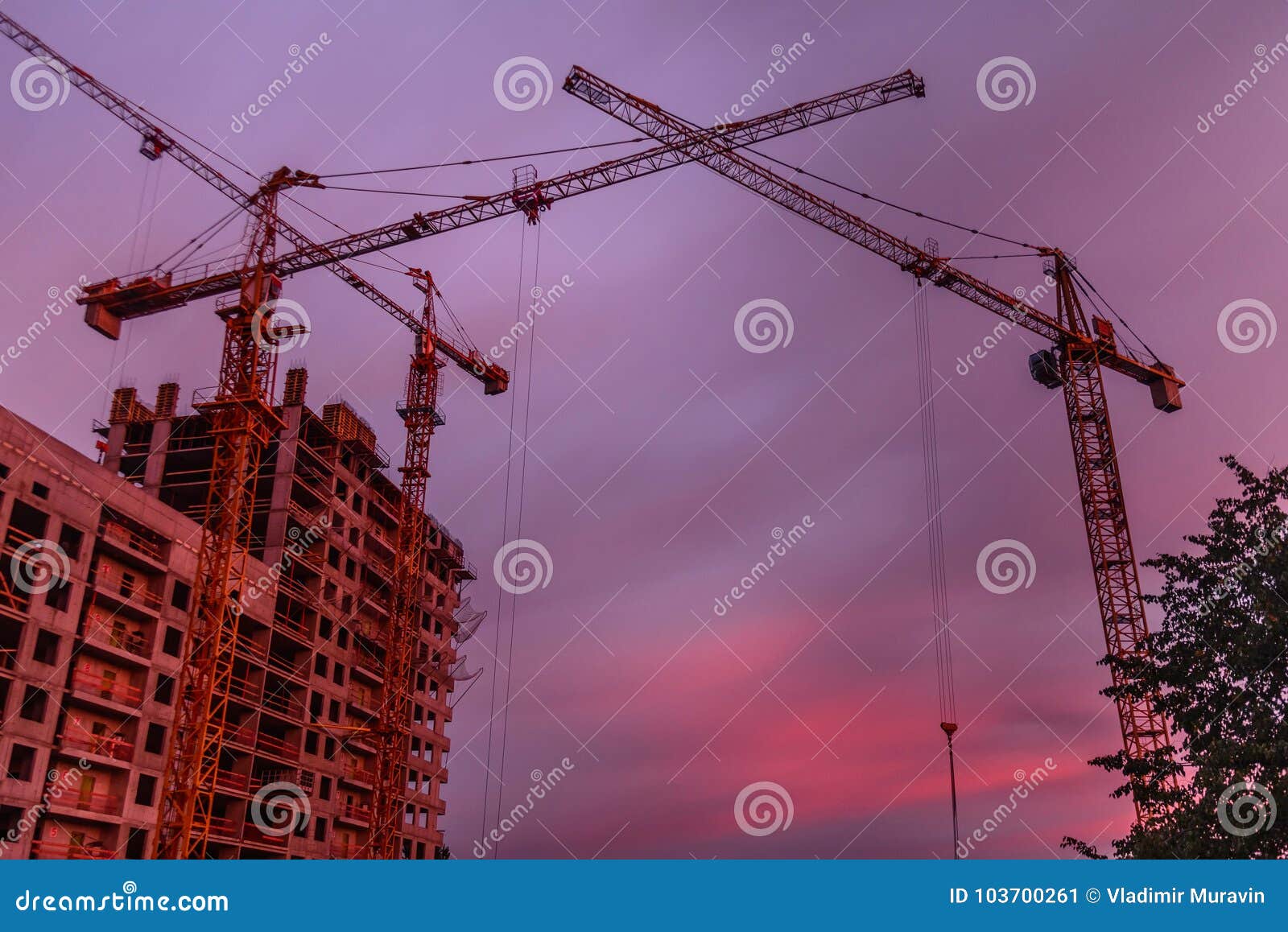 Construction, Lifting Crane at Dusk at Sunset Stock Image - Image of ...