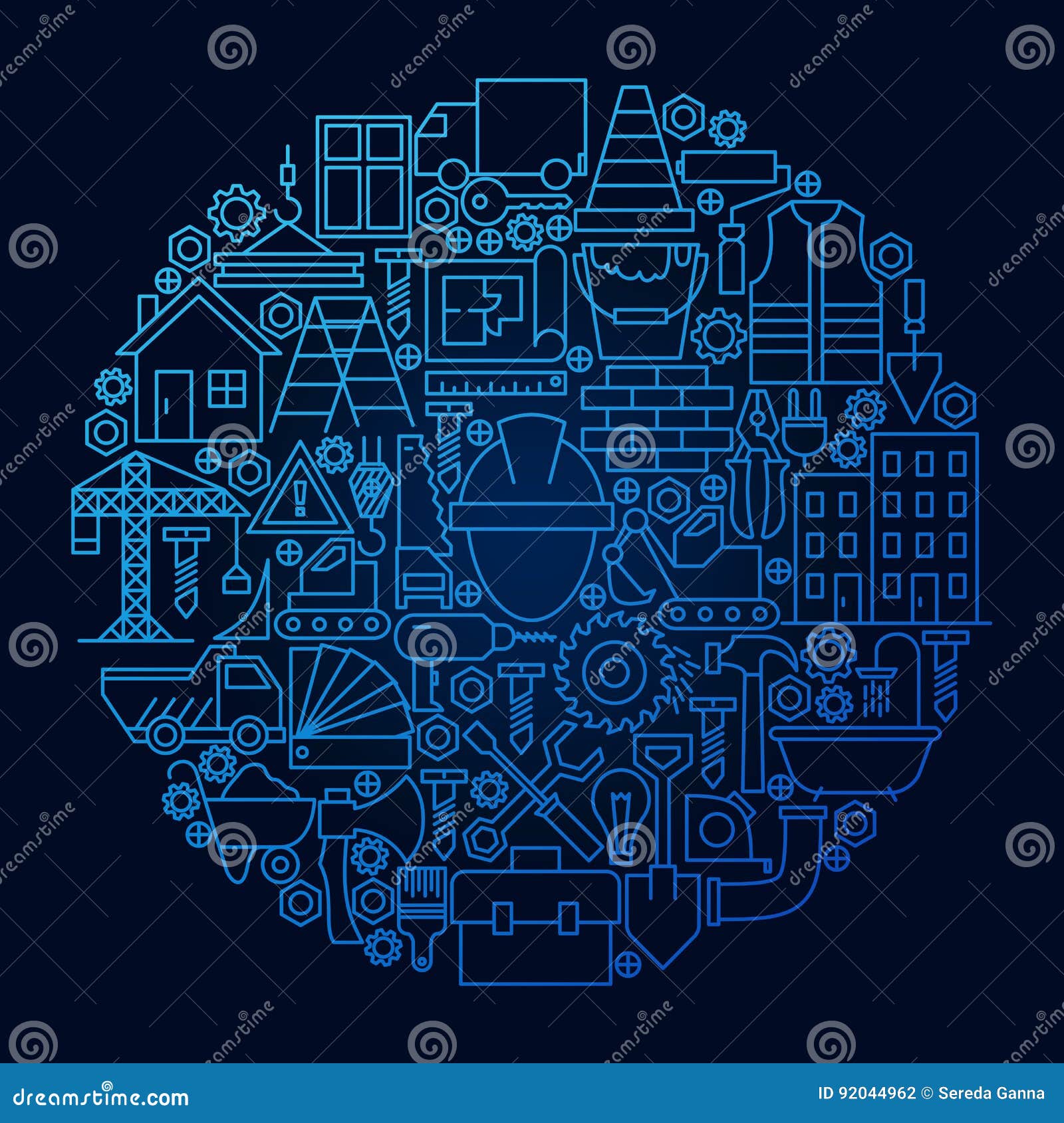 Construction Line Icon Concept Circle Stock Vector - Illustration of ...