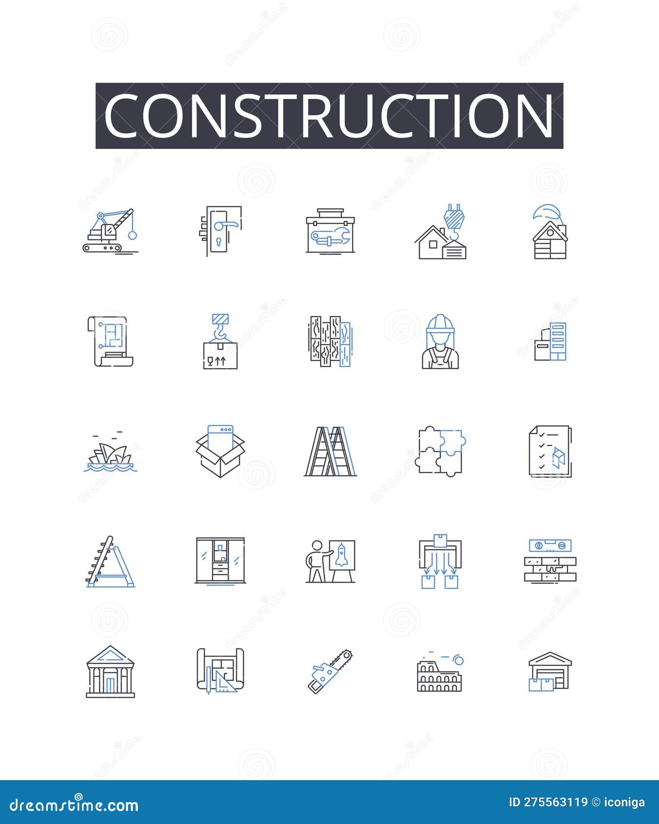 Construction Line Icons Collection. Building, Fabrication ...