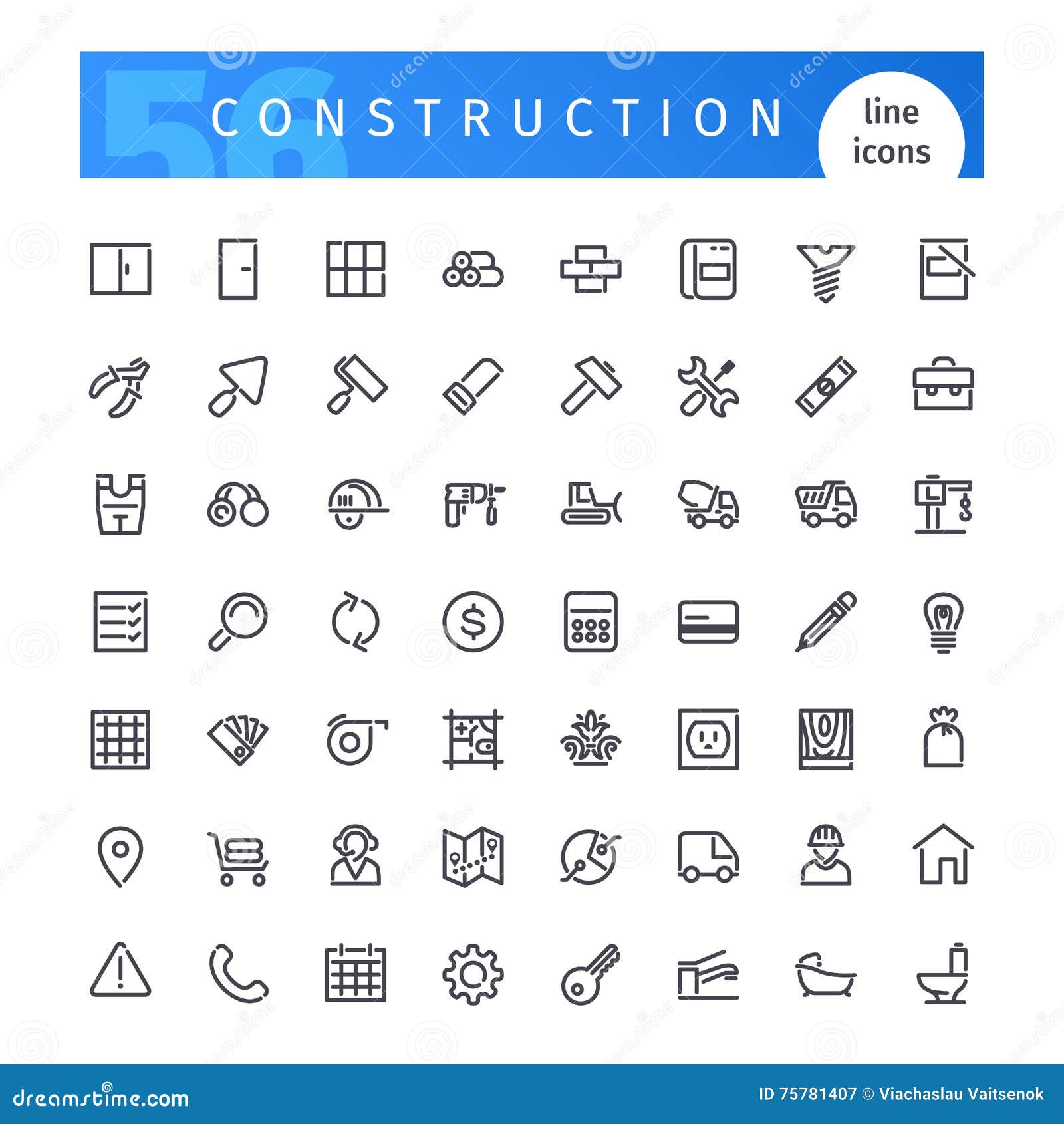 Construction Line Icons Set Stock Vector - Illustration of house, paint ...