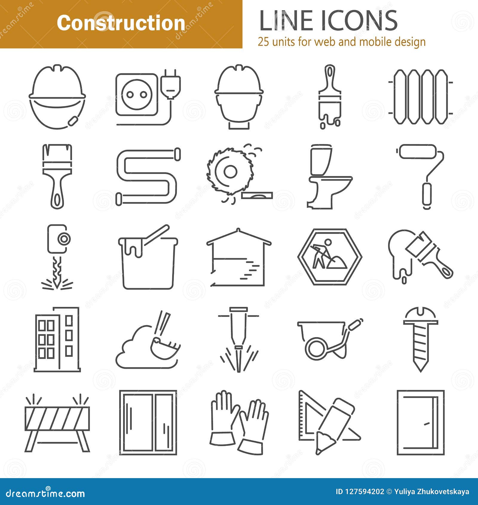 Construction Line Icons Set for Web and Mobile Design Stock ...