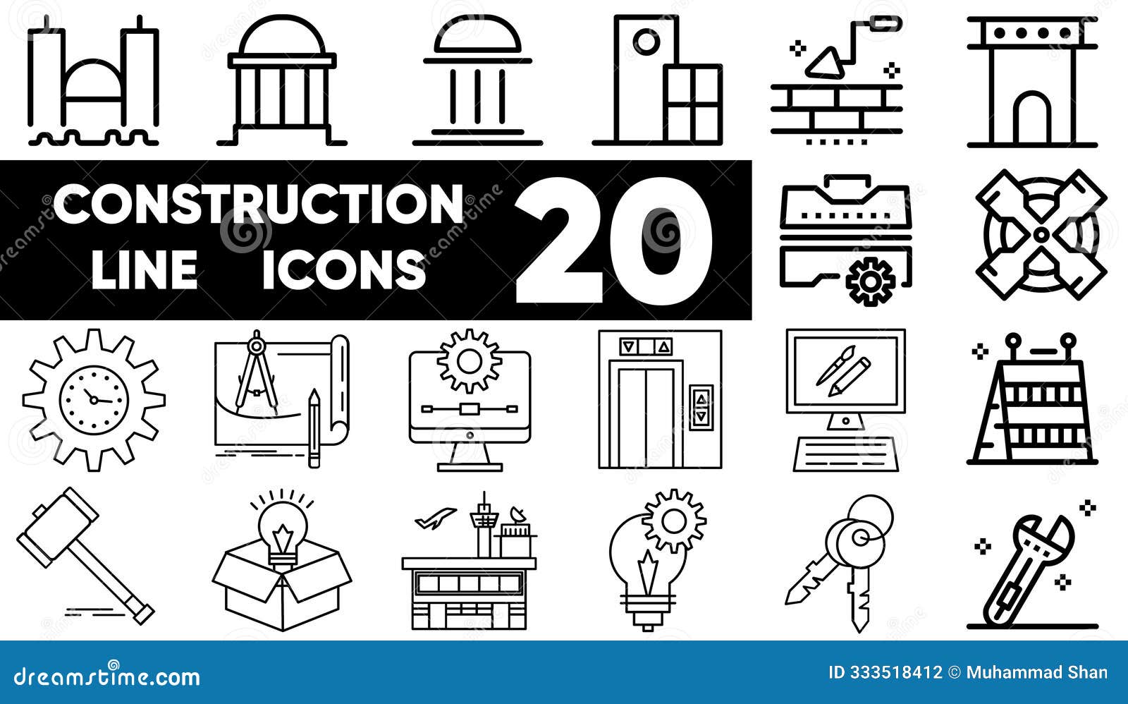 Construction Line Icons Vector and Illustrator Set Stock Illustration ...